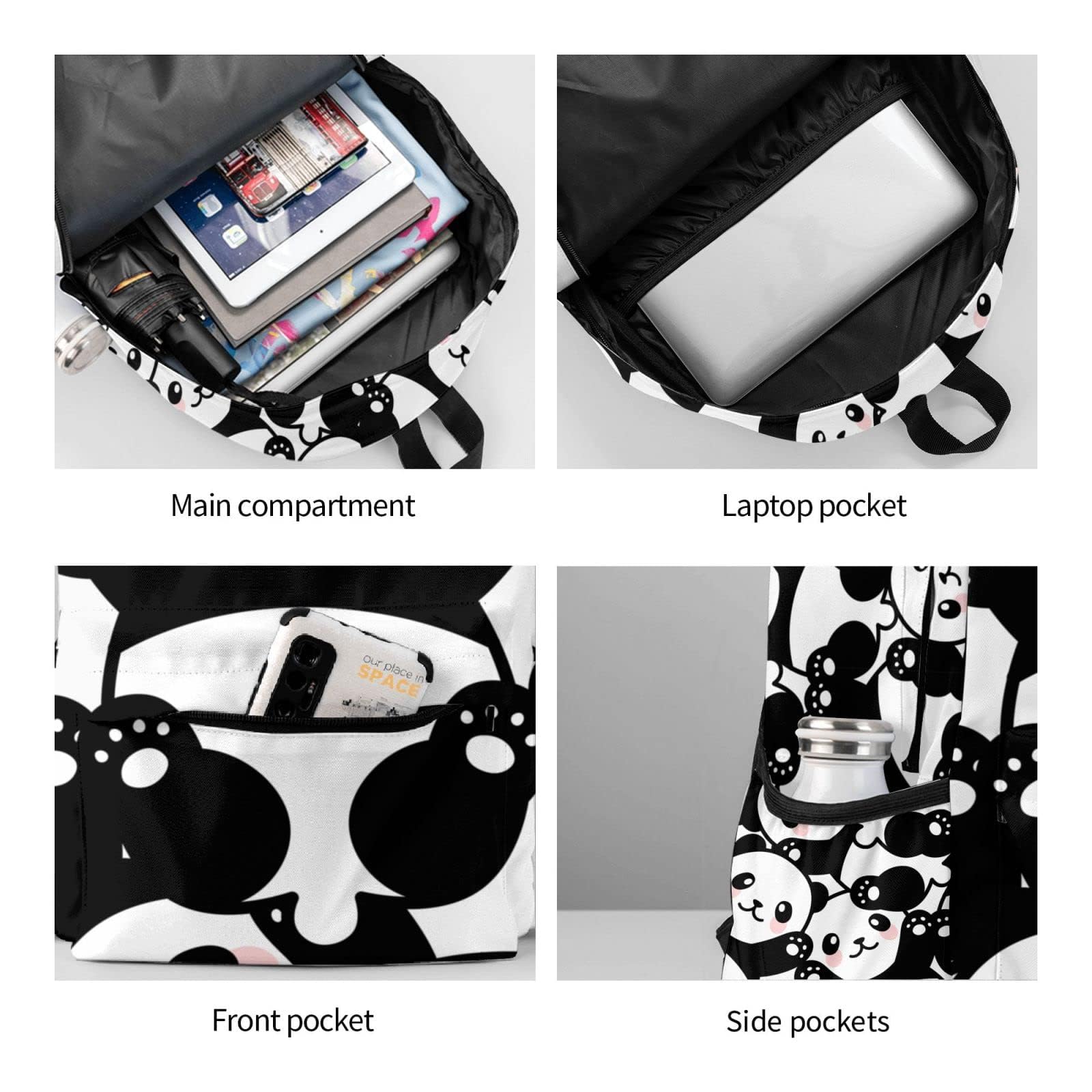 Cute Panda Backpack Large Laptop Backpack Lightweight Backpack Casual Daypack for Boys Girls