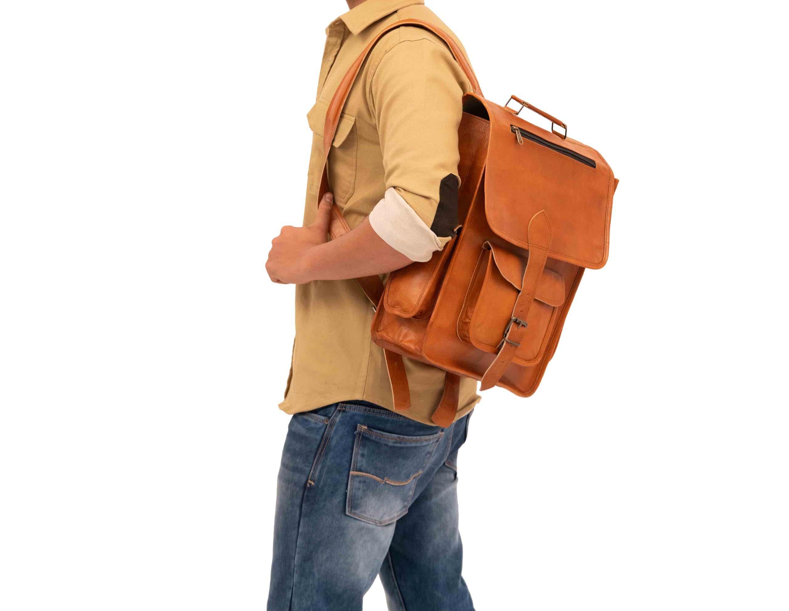 Shy Shy Let’s Touch The Sky 16" Vintage leather Backpack Laptop Messenger Bag Lightweight School College Rucksack Sling for Men Women