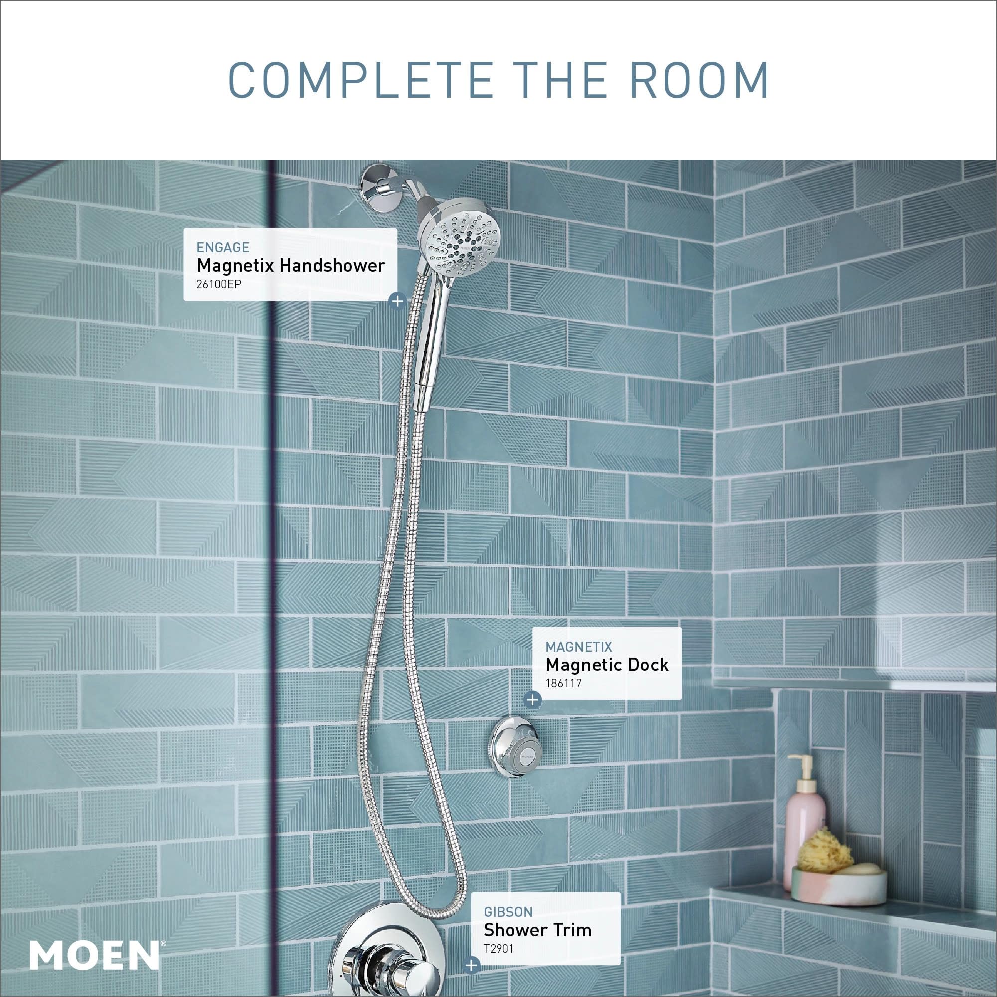 Moen Chrome Engage Magnetix 3.5-Inch Six-Function Eco-Performance Handheld Showerhead with Magnetic Docking System, Removable Shower Head with Metal Hose, 26100EP