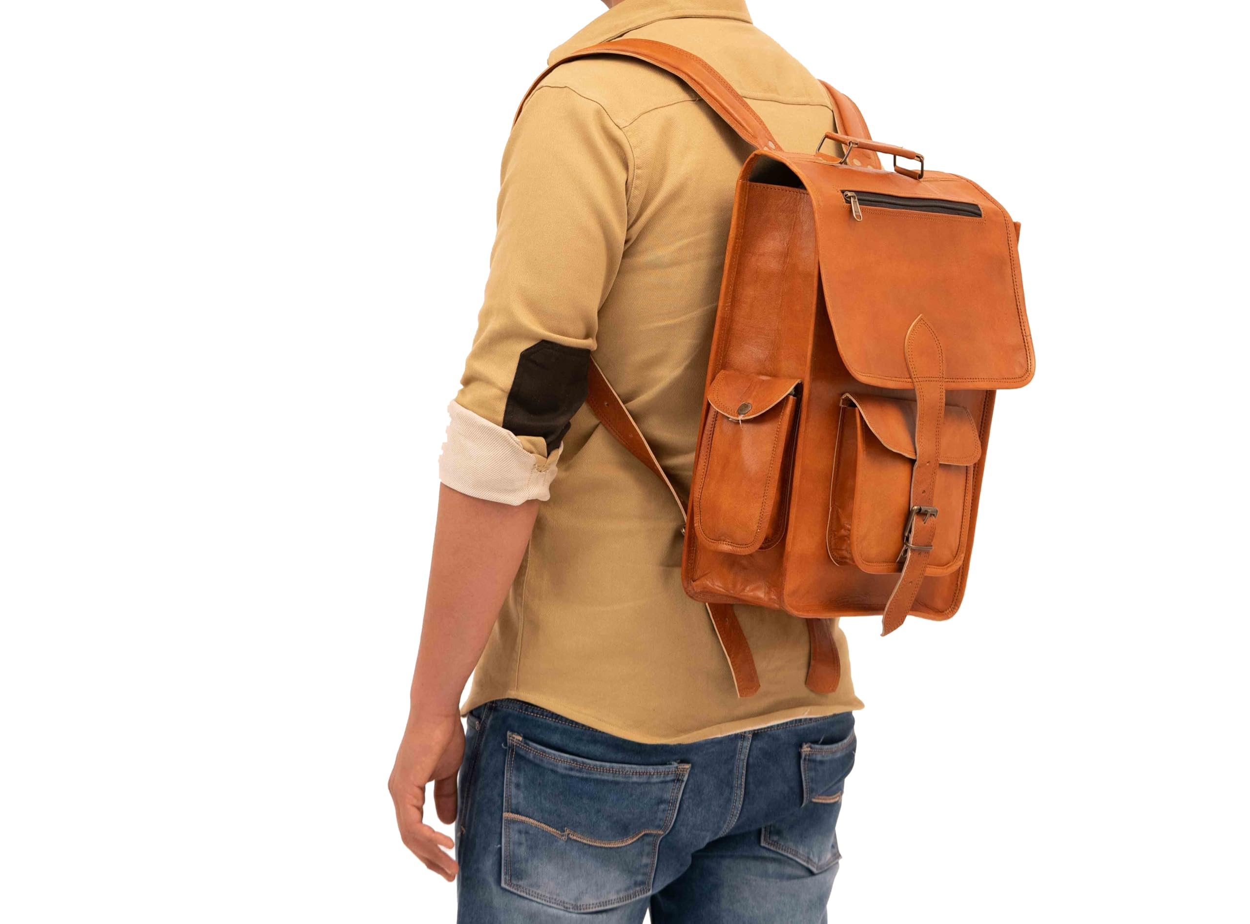 Shy Shy Let’s Touch The Sky 16" Vintage leather Backpack Laptop Messenger Bag Lightweight School College Rucksack Sling for Men Women