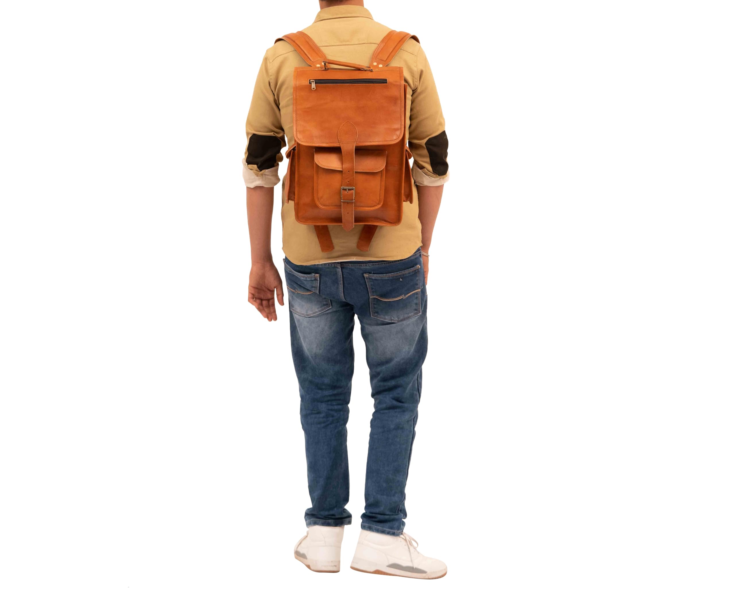 Shy Shy Let’s Touch The Sky 16" Vintage leather Backpack Laptop Messenger Bag Lightweight School College Rucksack Sling for Men Women
