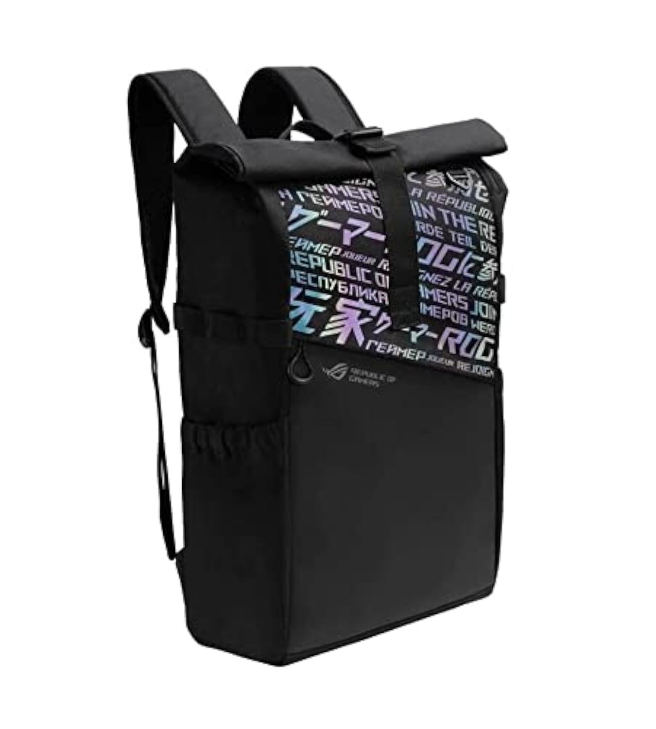 ASUS ROG BP4701 43.18 cm Gaming Backpack (Black), with Holographic Cybertext Printing, Roll Up Design, Suitable for up to 43.18 cm Laptop
