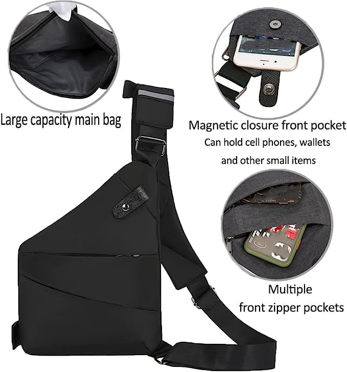 Personal Flex Bag,Anti-thief Slim Sling Bag Personal Pocket Bag,Multipurpose Crossbody Backpack for Outdoor Travel (Black Right Hand)