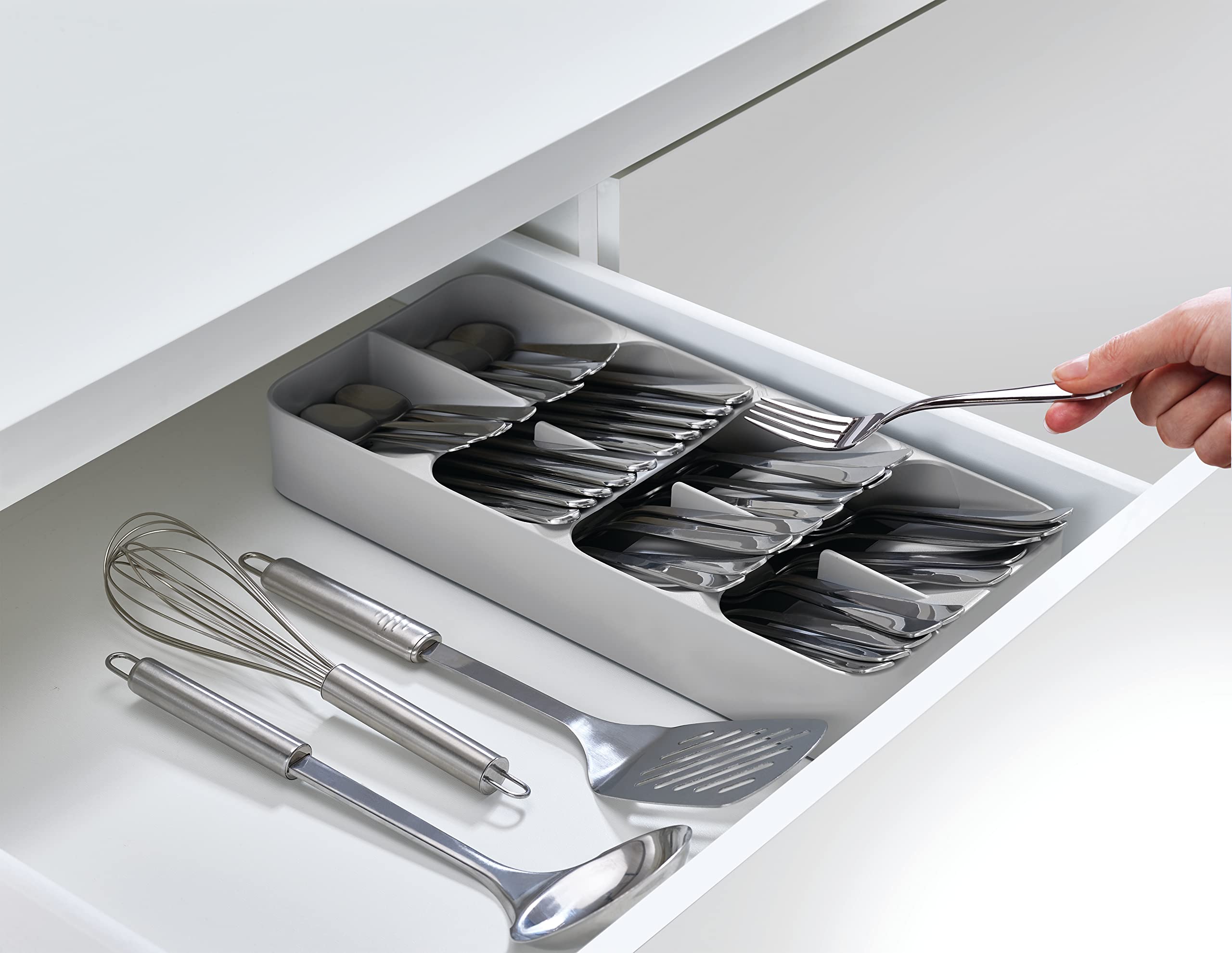 Joseph Joseph DrawerStore Compact Cutlery Organizer Kitchen Drawer Tray, Large, Gray