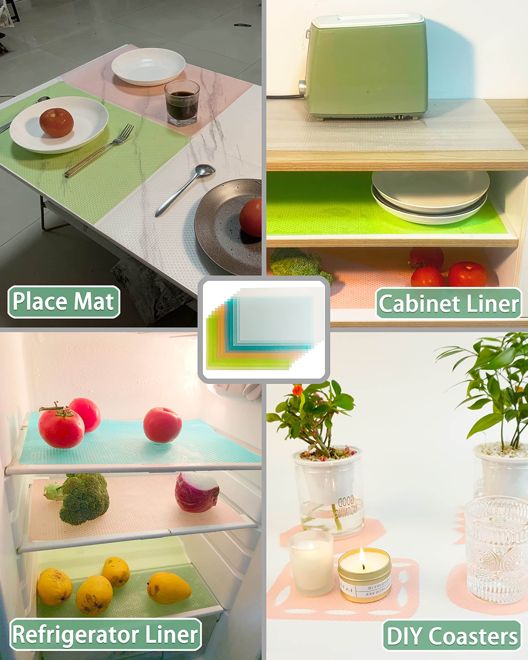 Refrigerator Liners, 12 Pcs Shelf Liners for Kitchen Cabinets, Washable Fridge Liner, Plastic Kitchen Drawer Liner