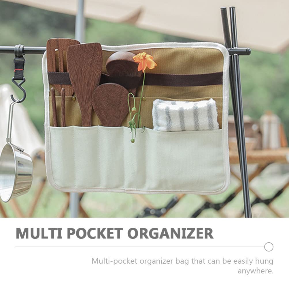 ifundom Roll up Cultery Bag Canvas Roll Up Culinary Bag Cutlery Storage Case Portable Silverware Tool Roll Bag Cover for Cooking and Camping