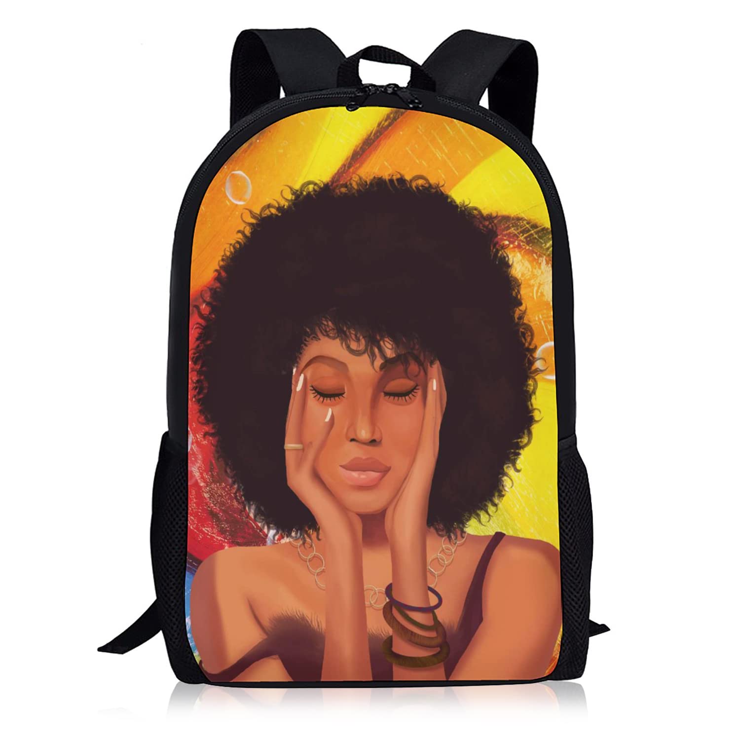 African American Girls School Backpack, Casual Lightweight Afro Black Girl School Bag Bookbag for Women Teens Students School Office Travel, 17 Inches (Orange)