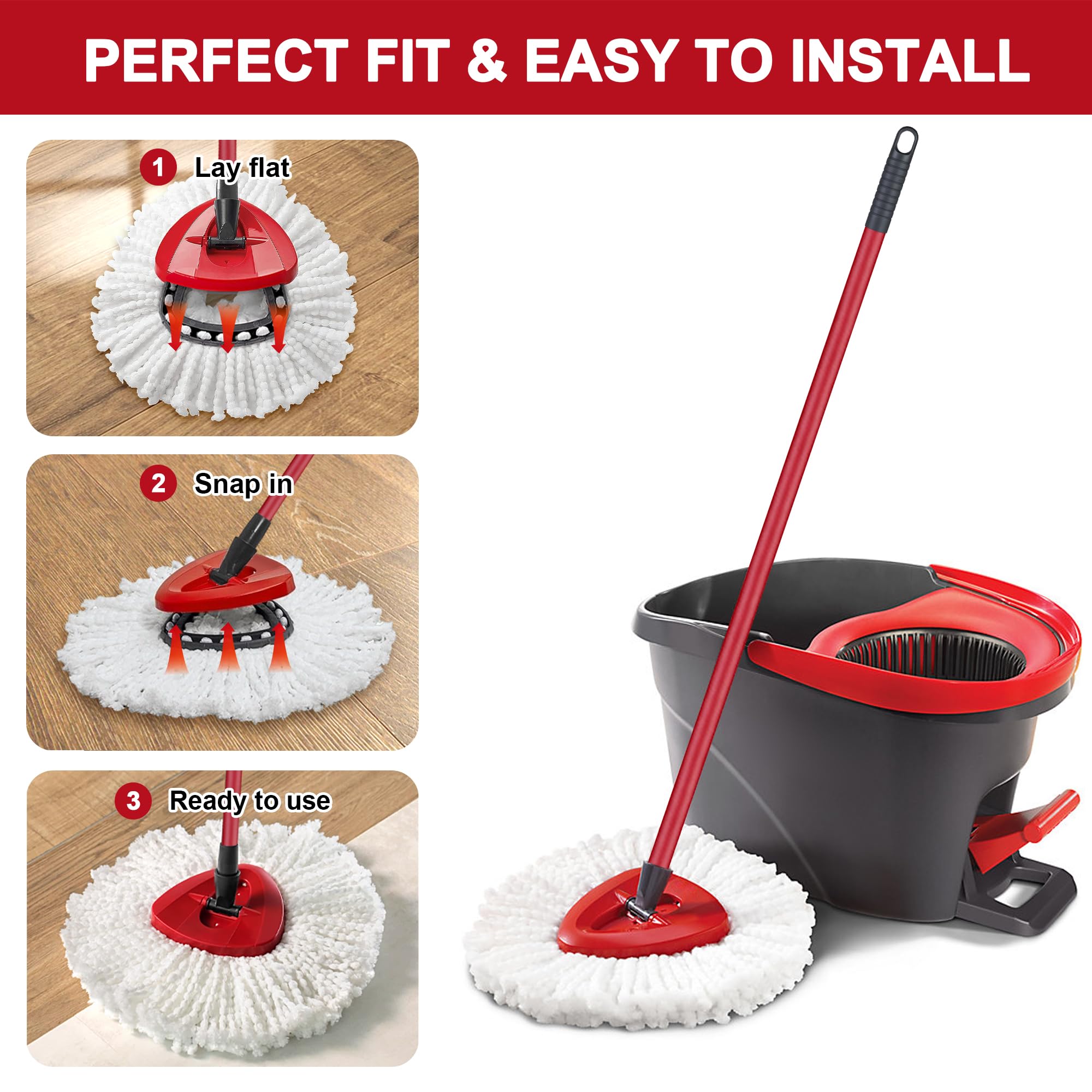 3 Pack Mop Replacement Heads for O-Ceda EasyWrin Spin Mop, Microfiber Spin Mop Refills, Easy Cleaning Mop Head Replacement
