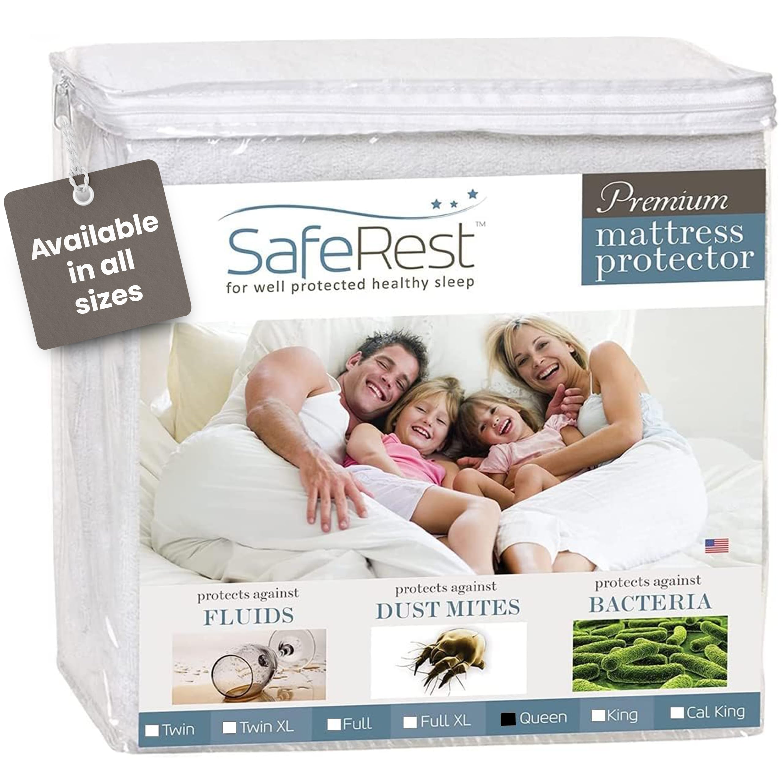 SafeRest Mattress Protector β Queen - College Dorm Room, New Home, First Apartment Essentials - Cotton, Waterproof Mattress Cover Protector and Encasement