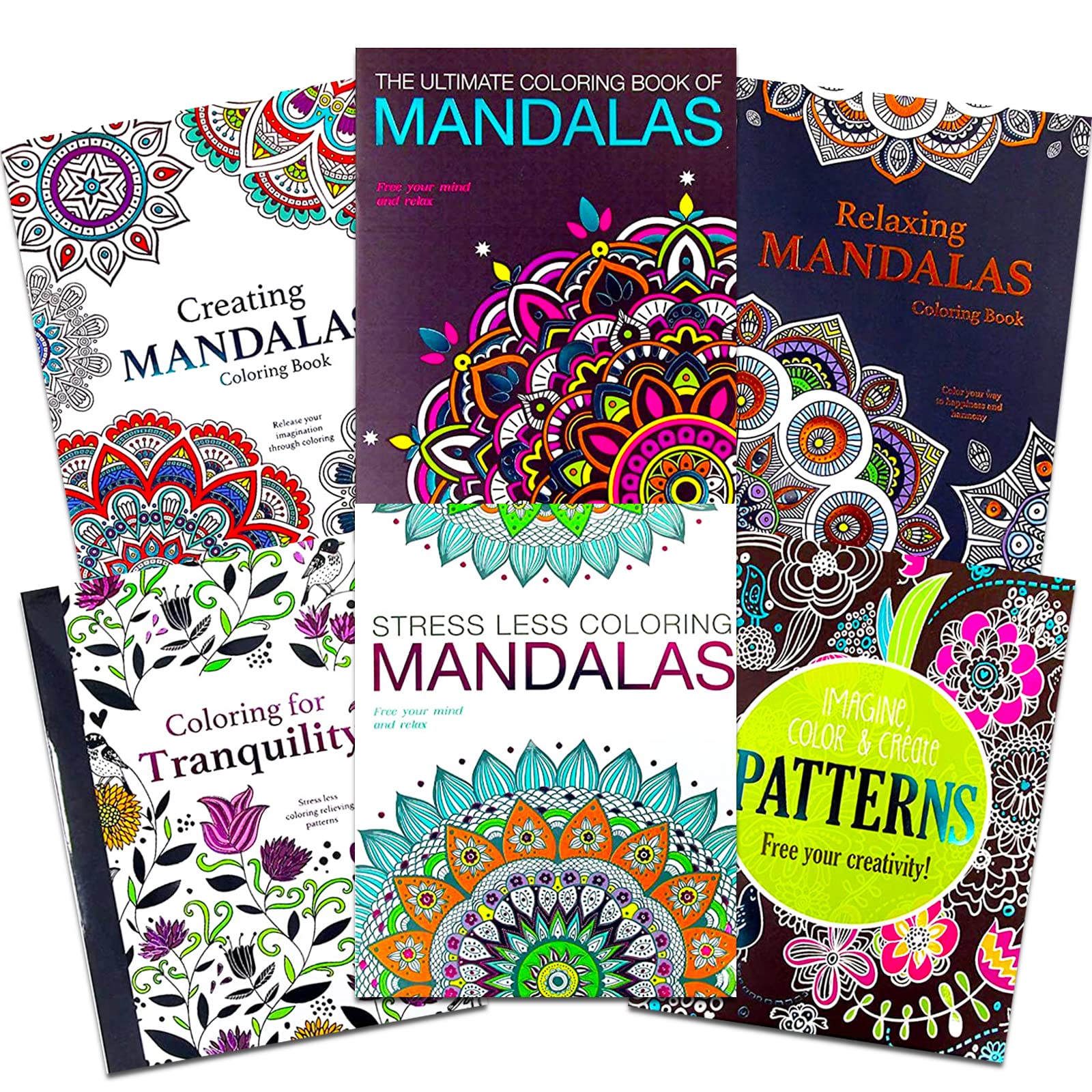 Adult Coloring Book Set: 6 Book Set - 4 Mandalas Books Plus Pattens and Tranquility - Quality Thick Easy Tear-Out Pages! (Standard) (Original Version)