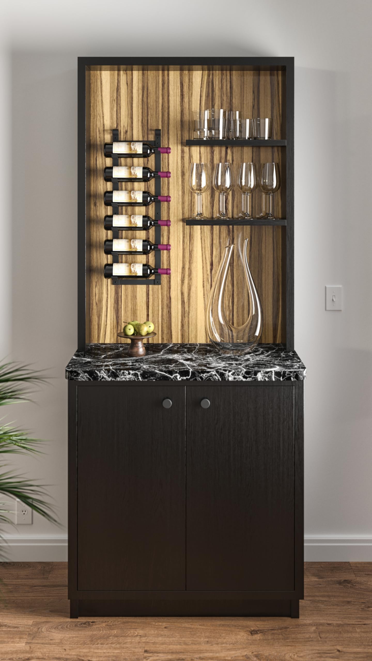 VintageView Le Rustique 6 Bottle Wall Mounted Wine Rack Stylish Modern Wine Storage with Label Forward Design (Matte Black, Set of 1)