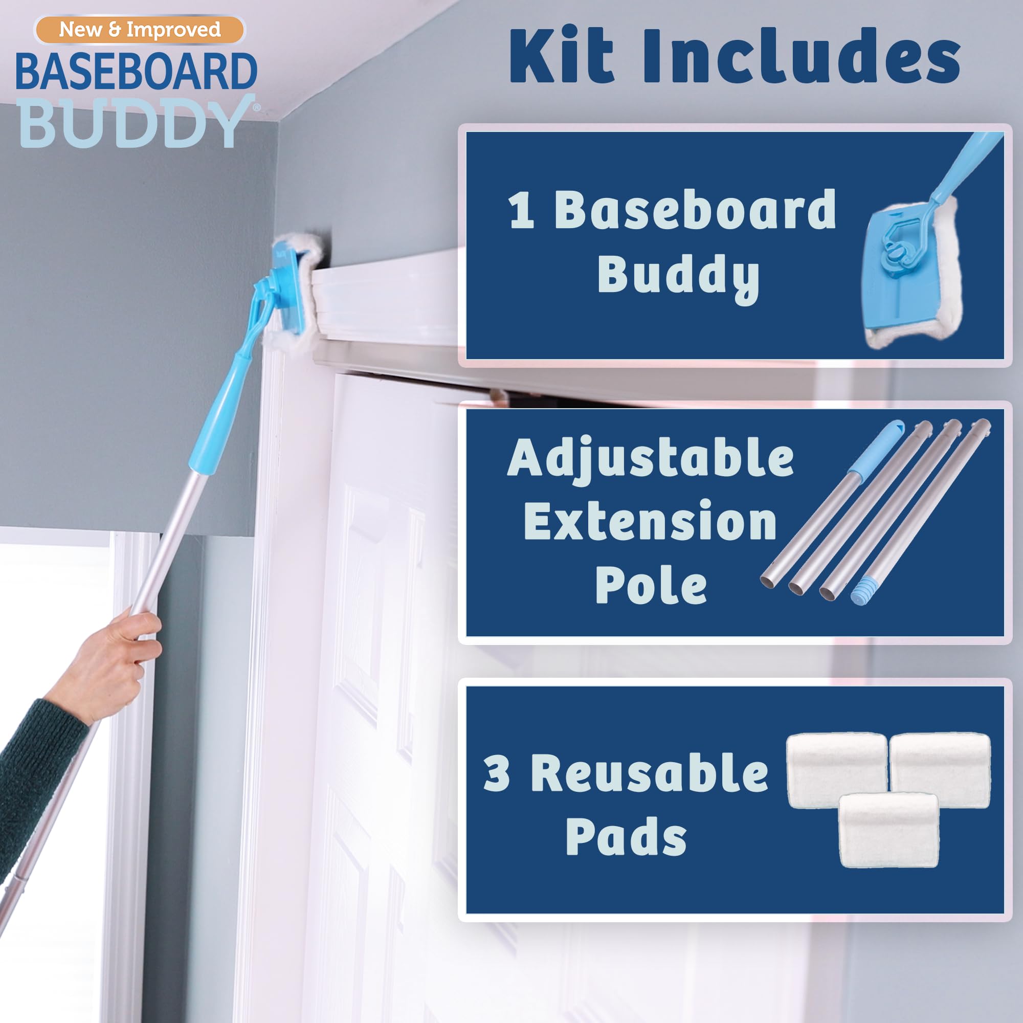 Baseboard Buddy β Baseboard & Molding Cleaning Tool! Includes 1 Baseboard Buddy and 3 Reusable Cleaning Pads, As Seen on TV