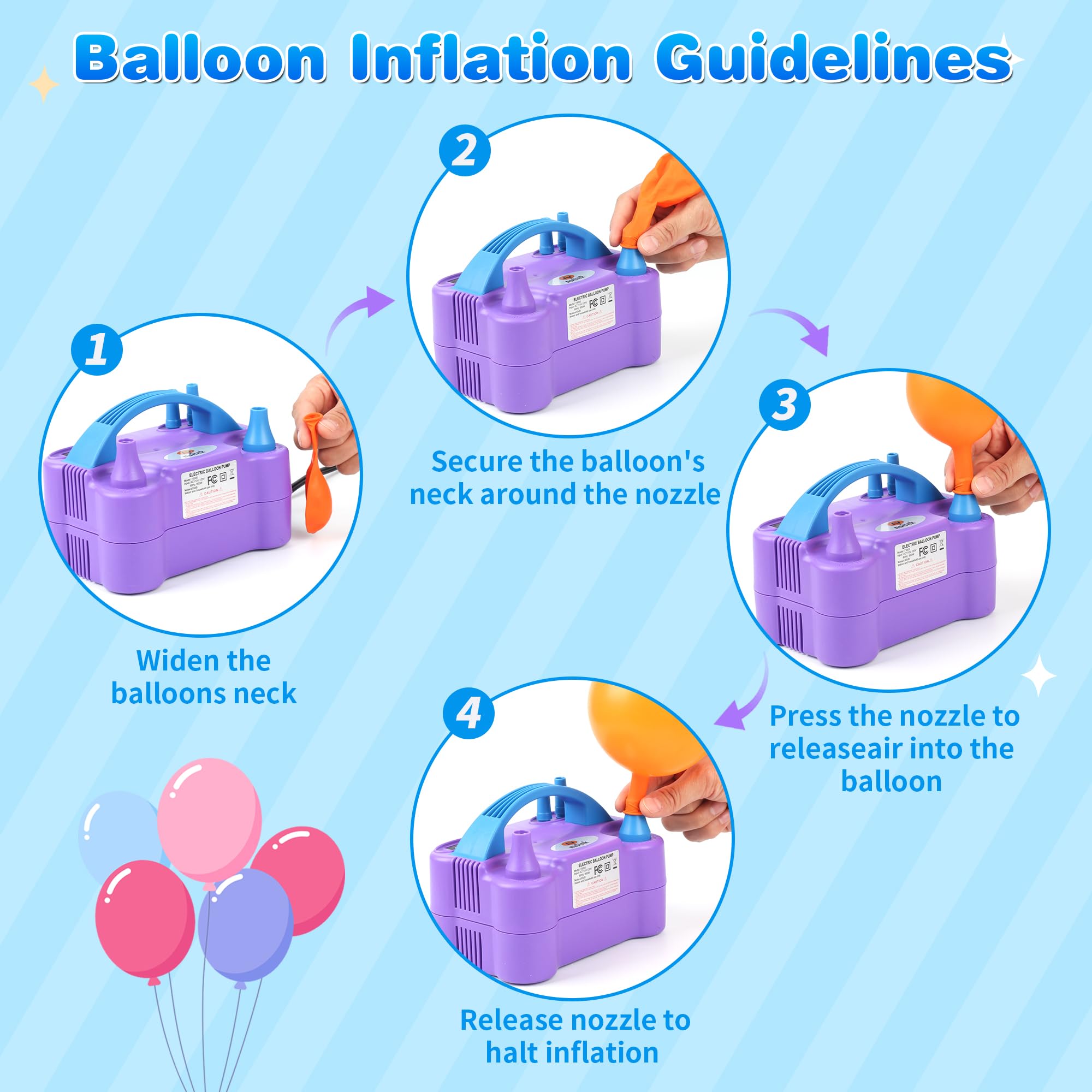 NuLink Electric Portable Dual Nozzle Balloon Blower Pump Inflation for Decoration, Party [110V~120V, 600W, Purple]