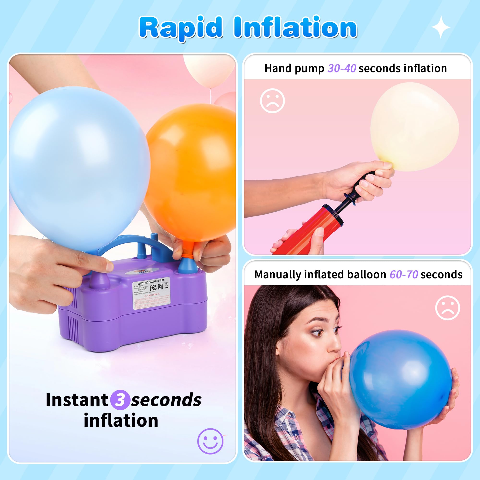 NuLink Electric Portable Dual Nozzle Balloon Blower Pump Inflation for Decoration, Party [110V~120V, 600W, Purple]