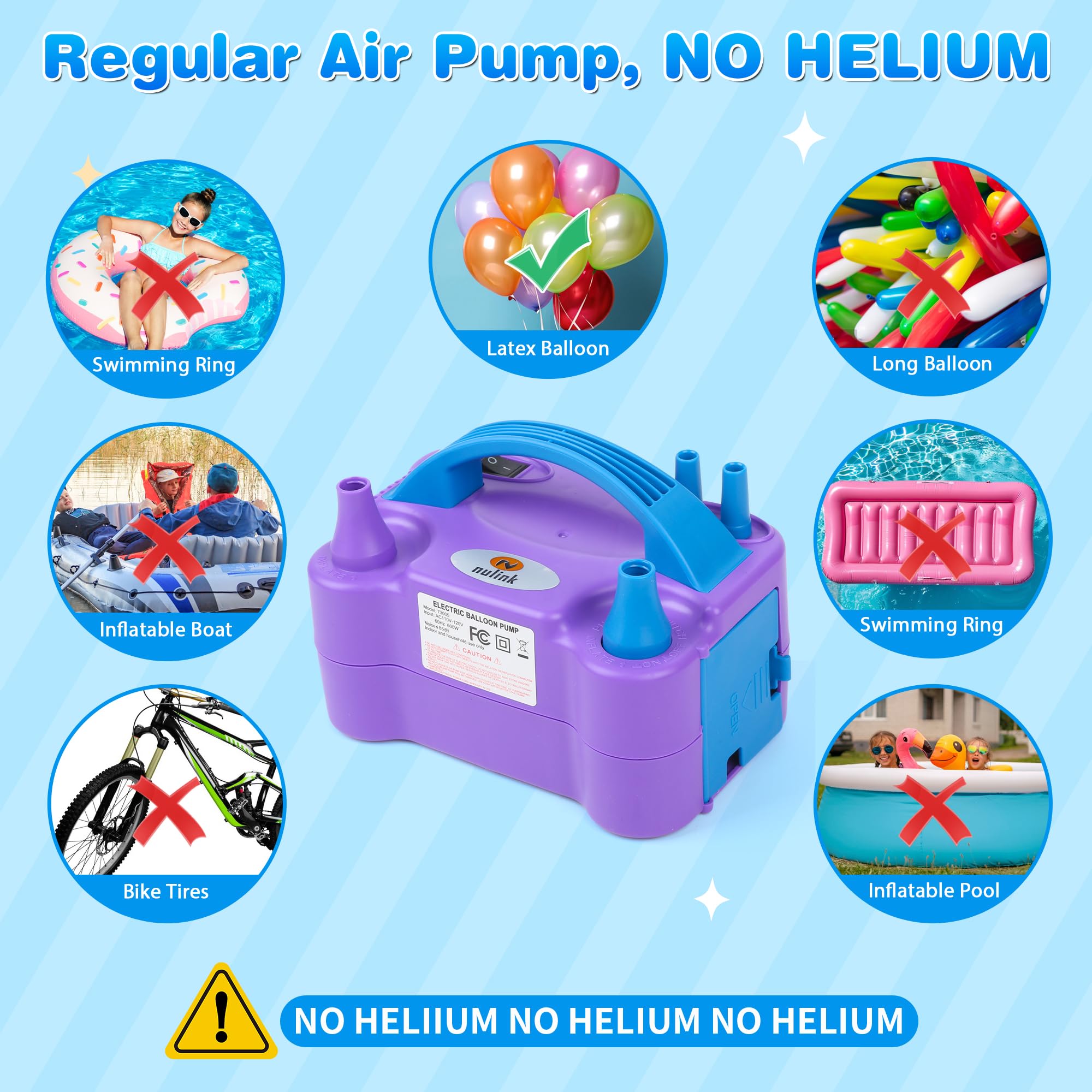 NuLink Electric Portable Dual Nozzle Balloon Blower Pump Inflation for Decoration, Party [110V~120V, 600W, Purple]