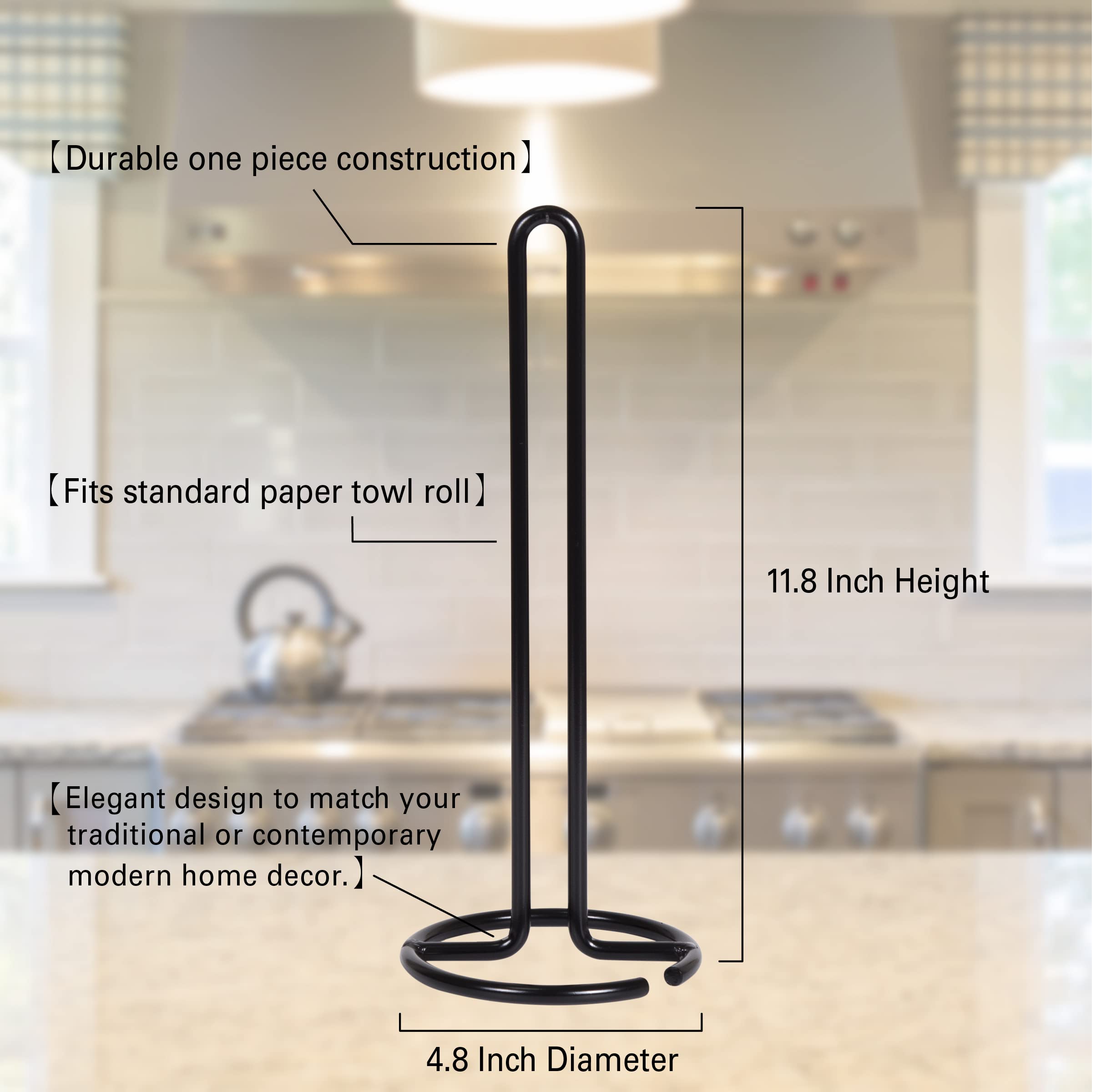 Creative Home Heavy Duty Metal Paper Towel Holder Kitchen Towel Stand for Kitchen Countertop Dining Table, 4.8" Diam. x 11.8" H, Black Powder Coating