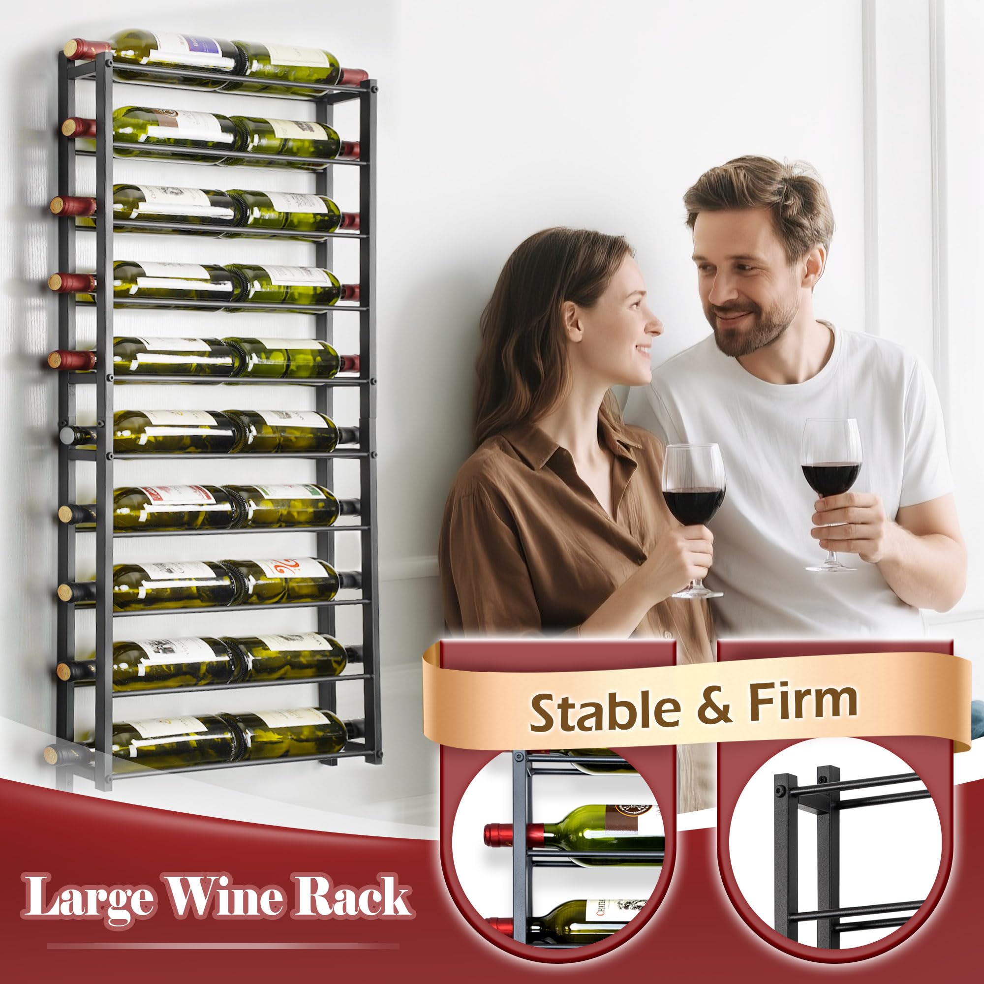 AQAREA Wine Rack Wall Mounted Wine Rack (Black/Metal) 20 Bottle Wine Rack Wall Mounted, Assembled Wall Wine Storage Holder