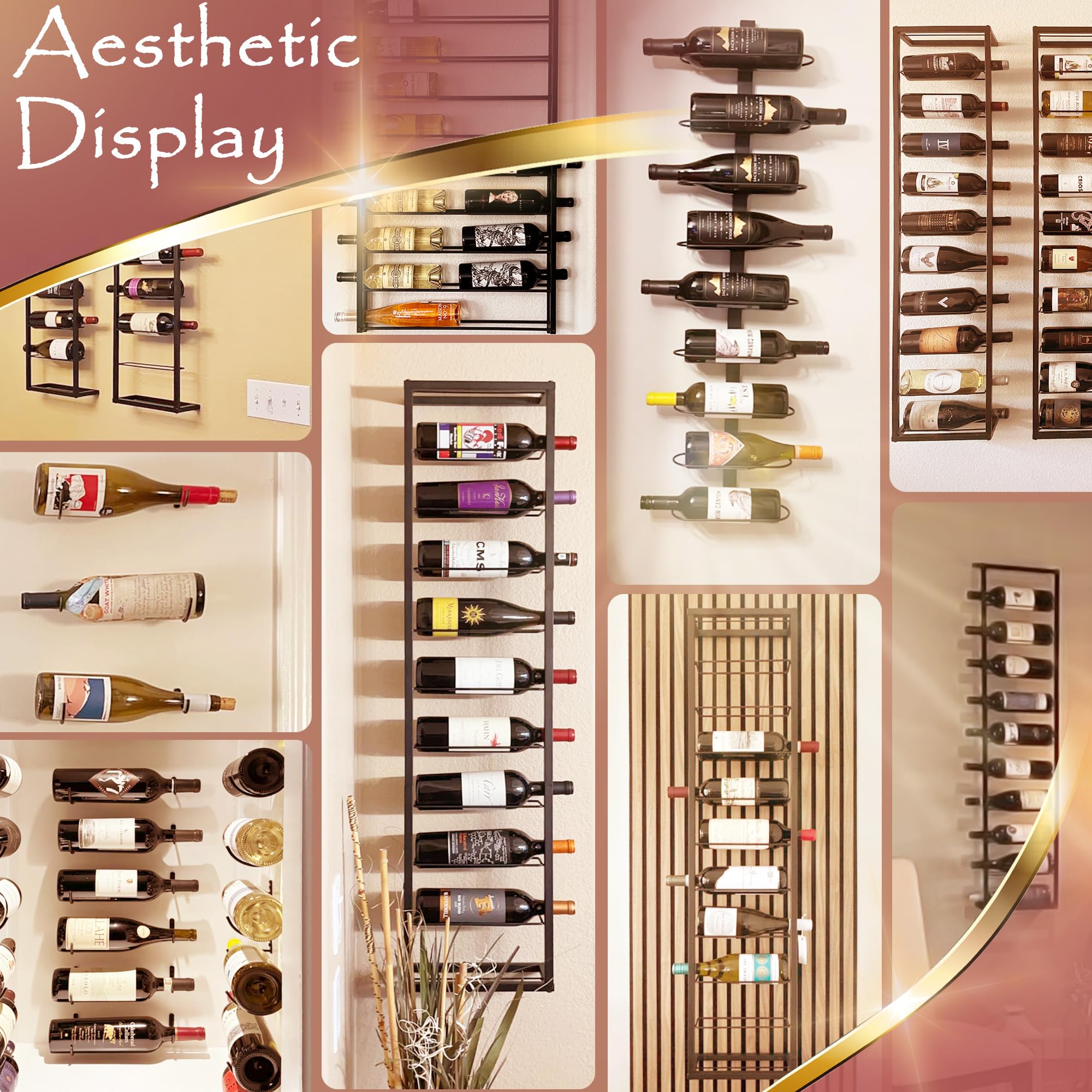 AQAREA Wine Rack Wall Mounted Wine Rack (Black/Metal) 20 Bottle Wine Rack Wall Mounted, Assembled Wall Wine Storage Holder