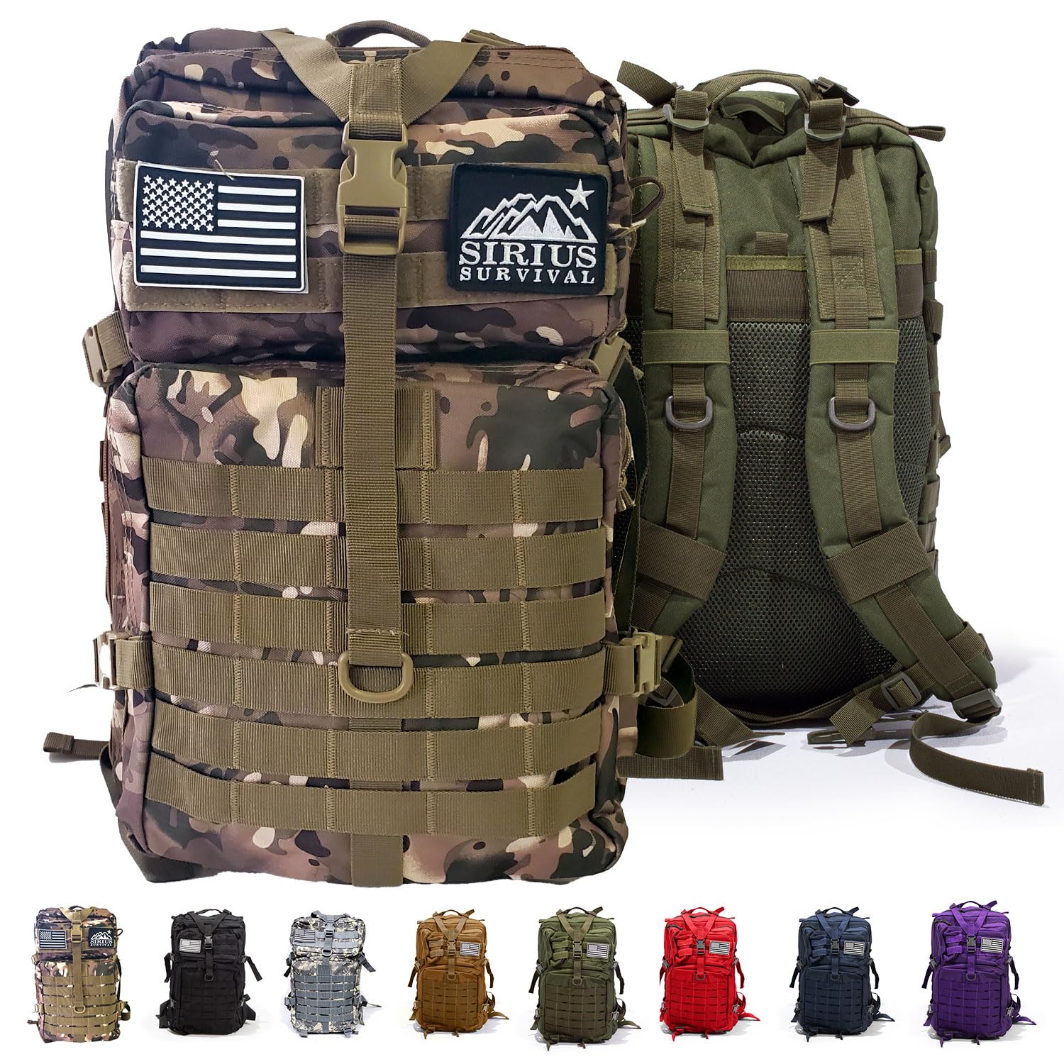 Sirius Survival 50L Expeditionary Tactical Backpack - Large Molle Bag (Green Camo)