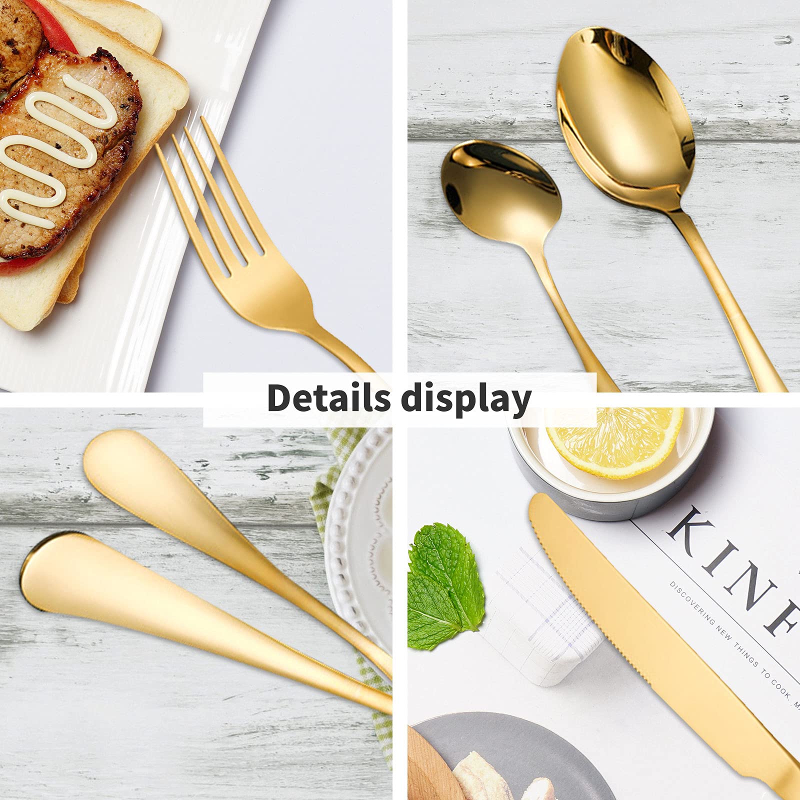 Budvibe 24 PCS Silverware Flatware Cutlery Set for 6 with Holder, Heavy Duty Stainless Steel Mirror Polished Gift Package Utensils for Home, Weddings, Hotels, Kitchen (Gold)