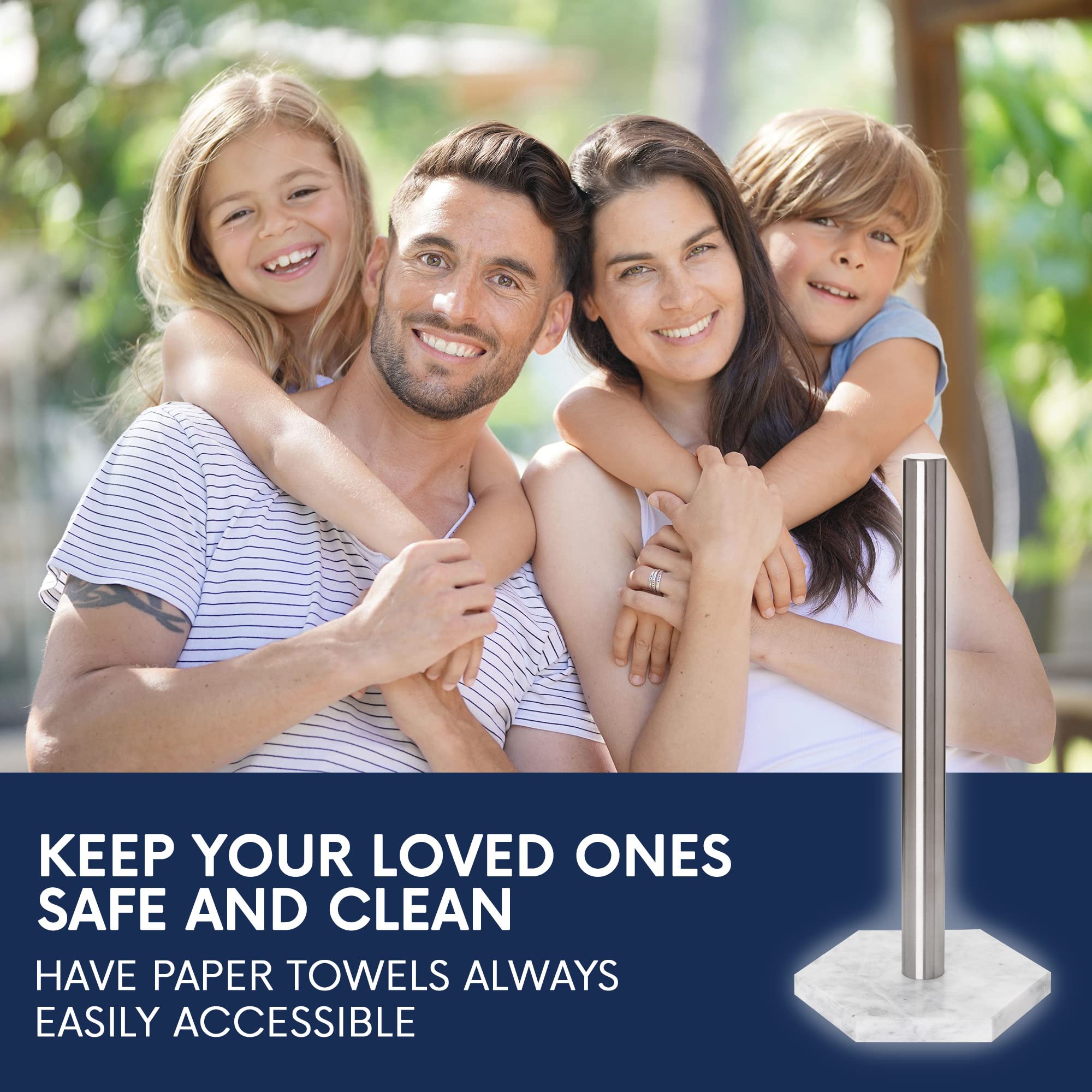 Marble Paper Towel Holder Stand - Modern Paper Towel Holder Dispenser with Hexagonal Heavy Marble Base, Easy Assembly- Paper Towel Holder Marble with Anti-Slip Pads - Standing Paper Towel Roll Holder