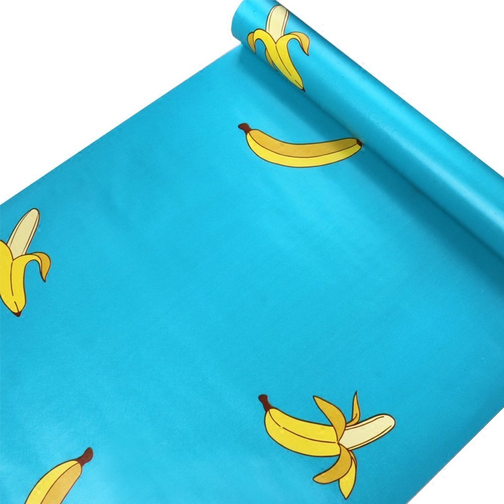 HOYOYO 17.8 x 78 Inches Self-Adhesive Shelf Liner, Self Adhesive Dresser Drawer Paper Wall Sticket Home Decoration,Blue Banana for Kids