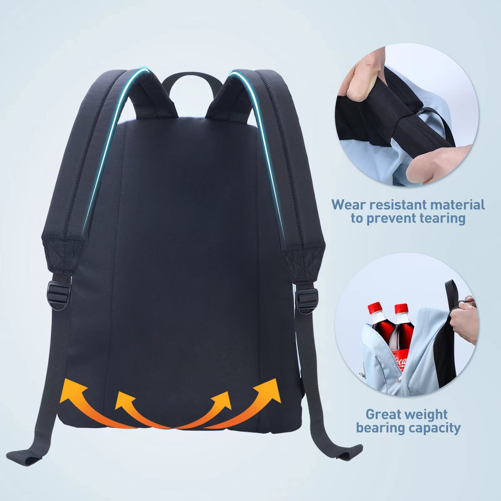 SIMTOP Casual Daypack Backpacks School Bookbag, Lightweight Travel Backpack Durable Polyester Fabric for School Work Travel, YKK Zipper Water Resistant Daypack.Black Backpacks