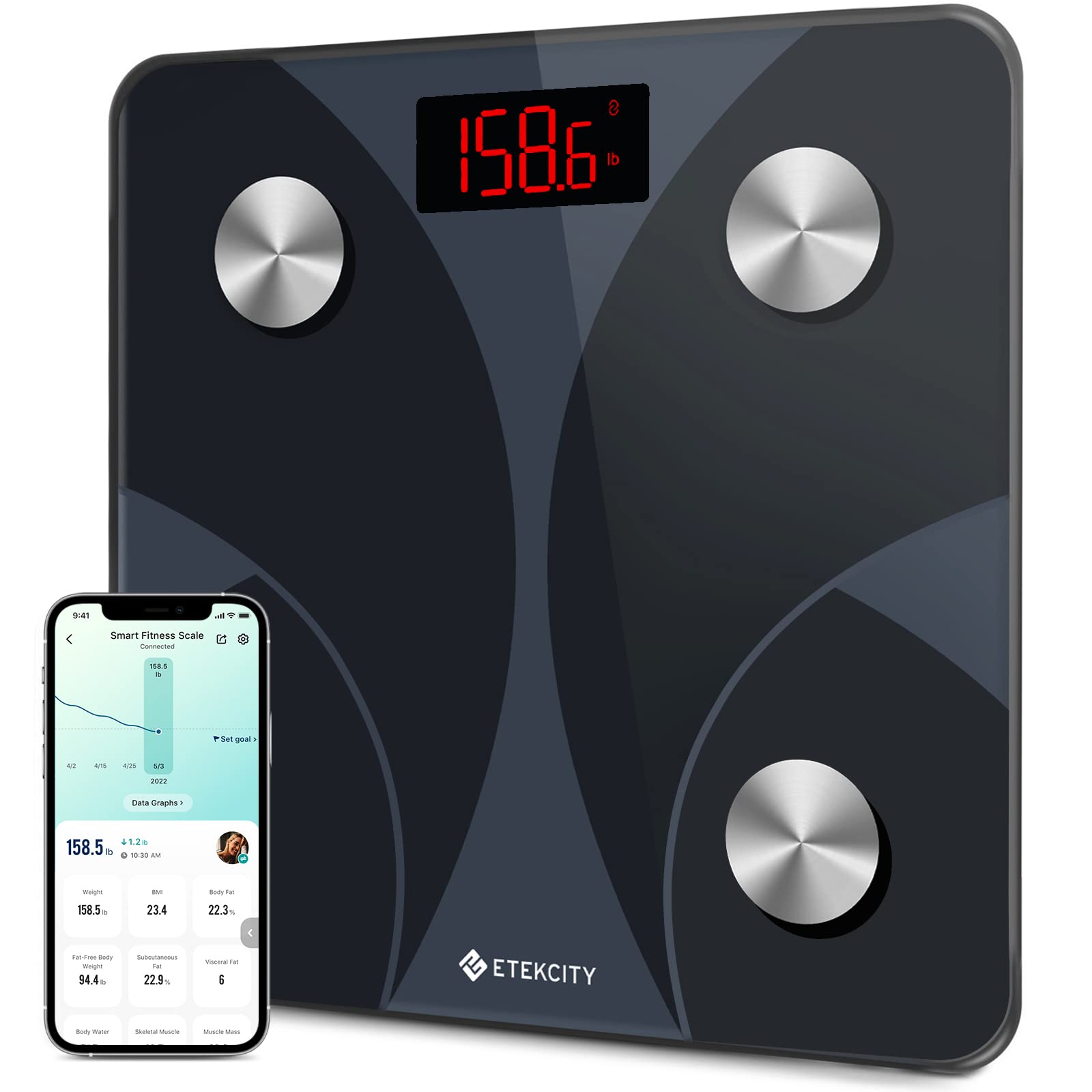 Etekcity Scale for Body Weight, Smart Digital Bathroom Weighing Machine with Body Fat for People, Accurate Bluetooth BMI Measurement, Body Composition Analyzer, 400lb