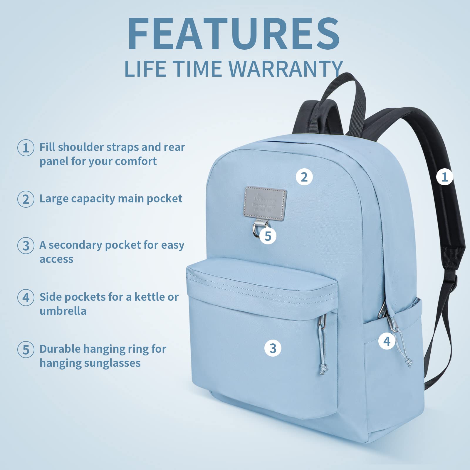 SIMTOP Casual Daypack Backpacks School Bookbag, Lightweight Travel Backpack Durable Polyester Fabric for School Work Travel, YKK Zipper Water Resistant Daypack.Black Backpacks
