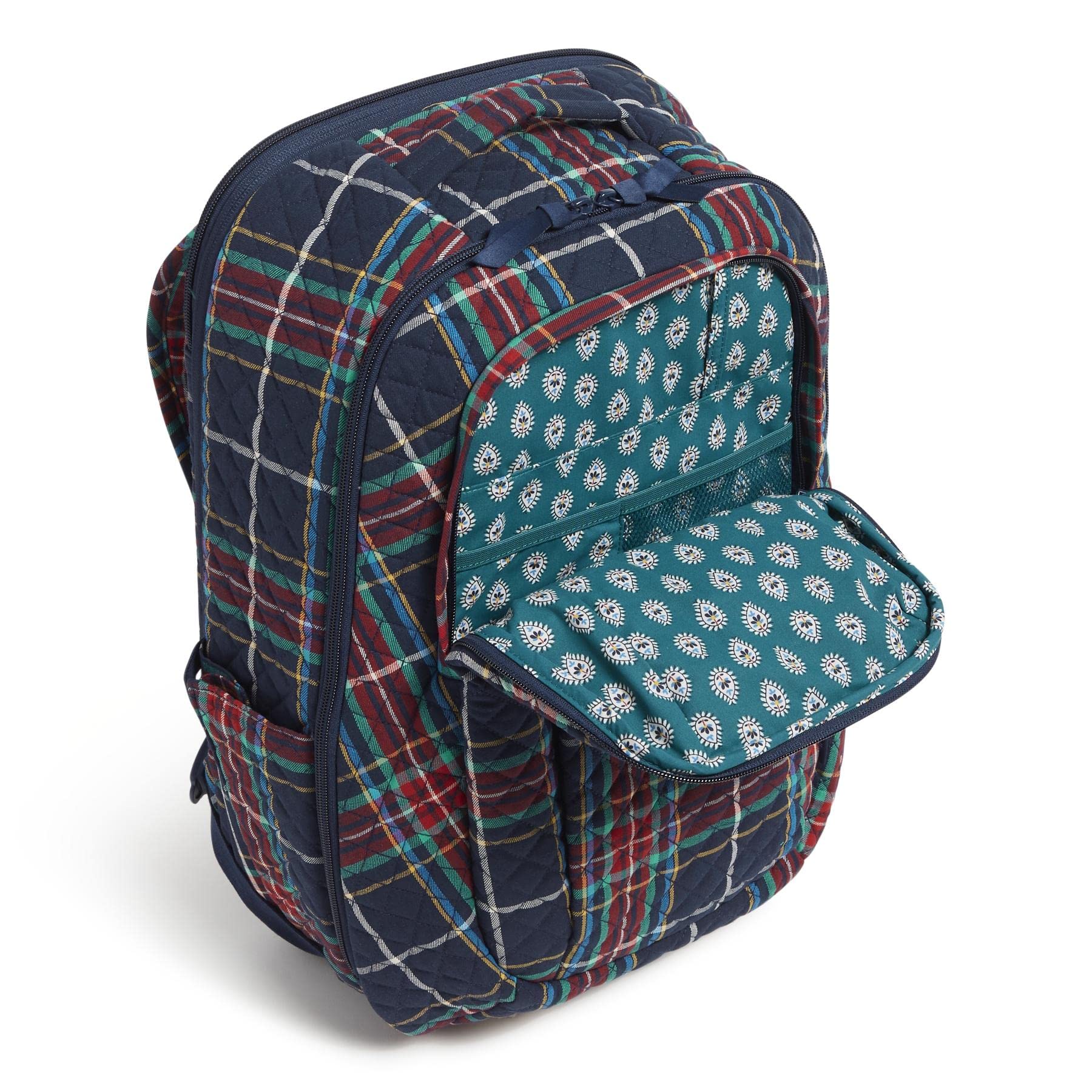 Vera Bradley Large Backpack Travel Bag, Tartan Plaid-Recycled Cotton