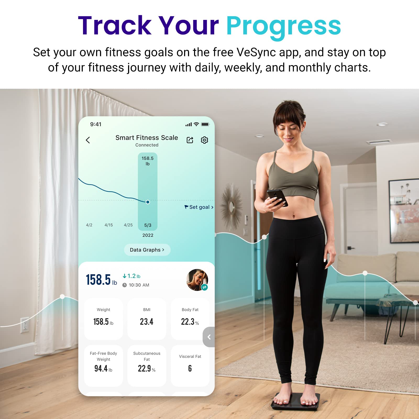 Etekcity Scale for Body Weight, Smart Digital Bathroom Weighing Machine with Body Fat for People, Accurate Bluetooth BMI Measurement, Body Composition Analyzer, 400lb