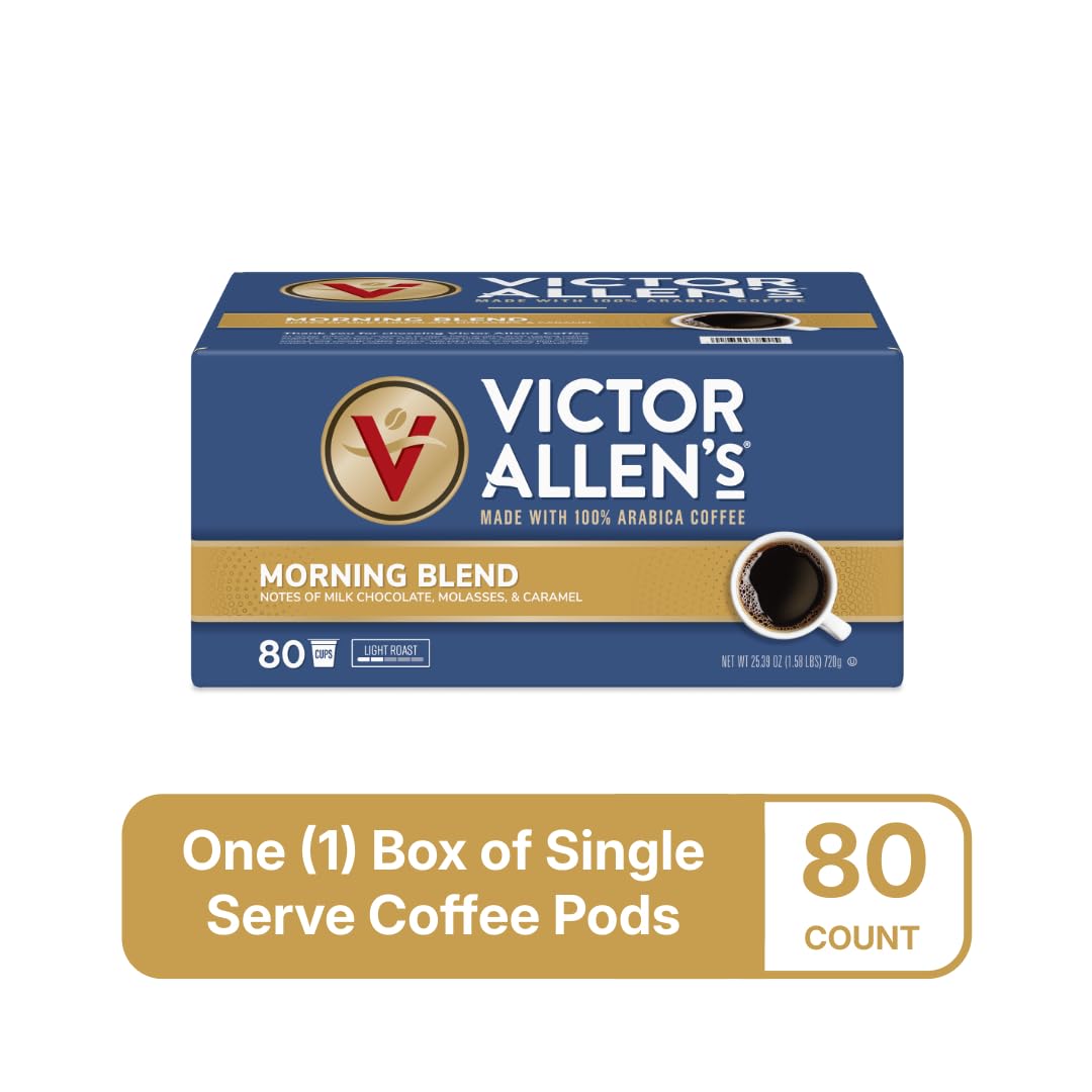 Victor Allen 's Coffee K Cups Single Serve Light Roast Coffee Keurig 2 Brewer Compatible, Morning Blend, 80 Count (Pack of 1)