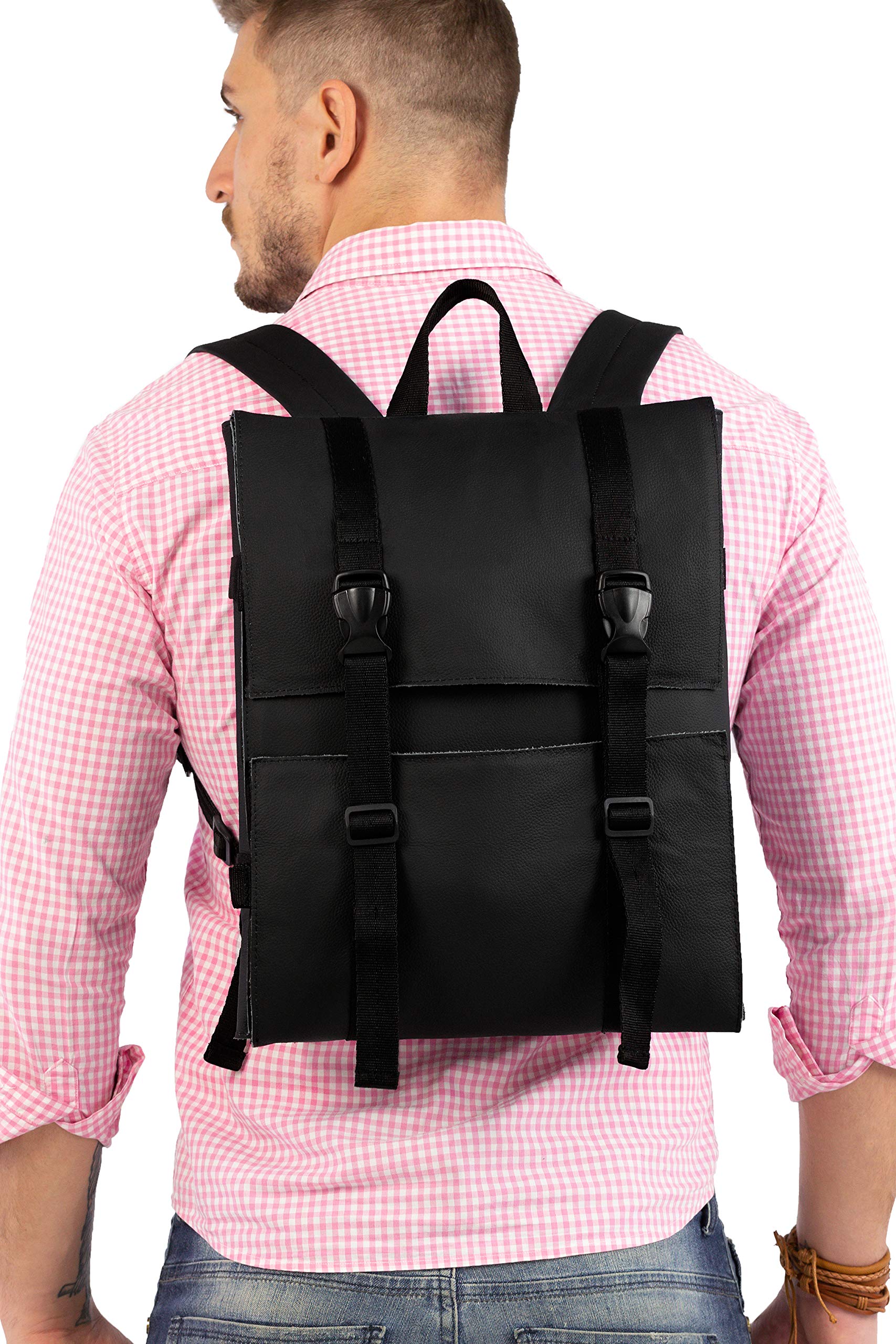 Under NY Sky Knife Bag - Black Real Leather - 13 Knife Slots, 2 Zipped Pockets for Kitchen Utensils, Large Pocket for Tablets & Notebooks - Expandable - Tool Storage Bag Style for Chefs, Cooks, BBQ