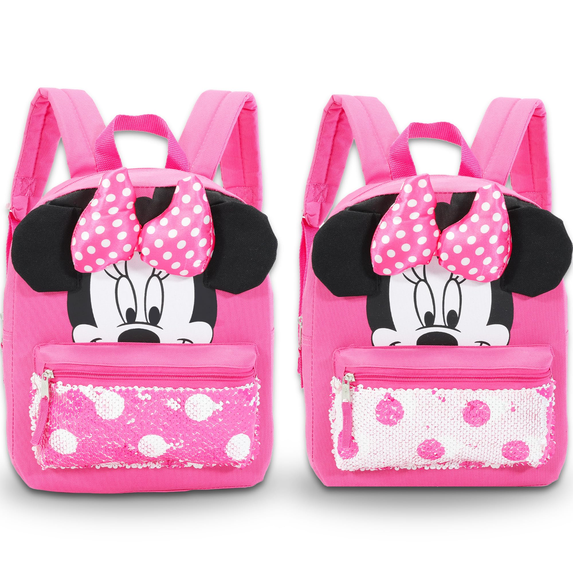 Disney Minnie Mouse Backpack for Girls Bundle ~ Deluxe 12" Mini Sequin Bag with Stickers (Minnie Mouse School Supplies)