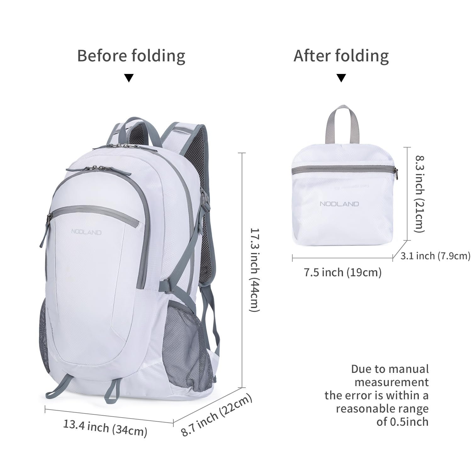 Sharkborough NODLAND Light Weight Packable Backpack Hiking 45L Foldable Water-Resistant Daypack Rucksack