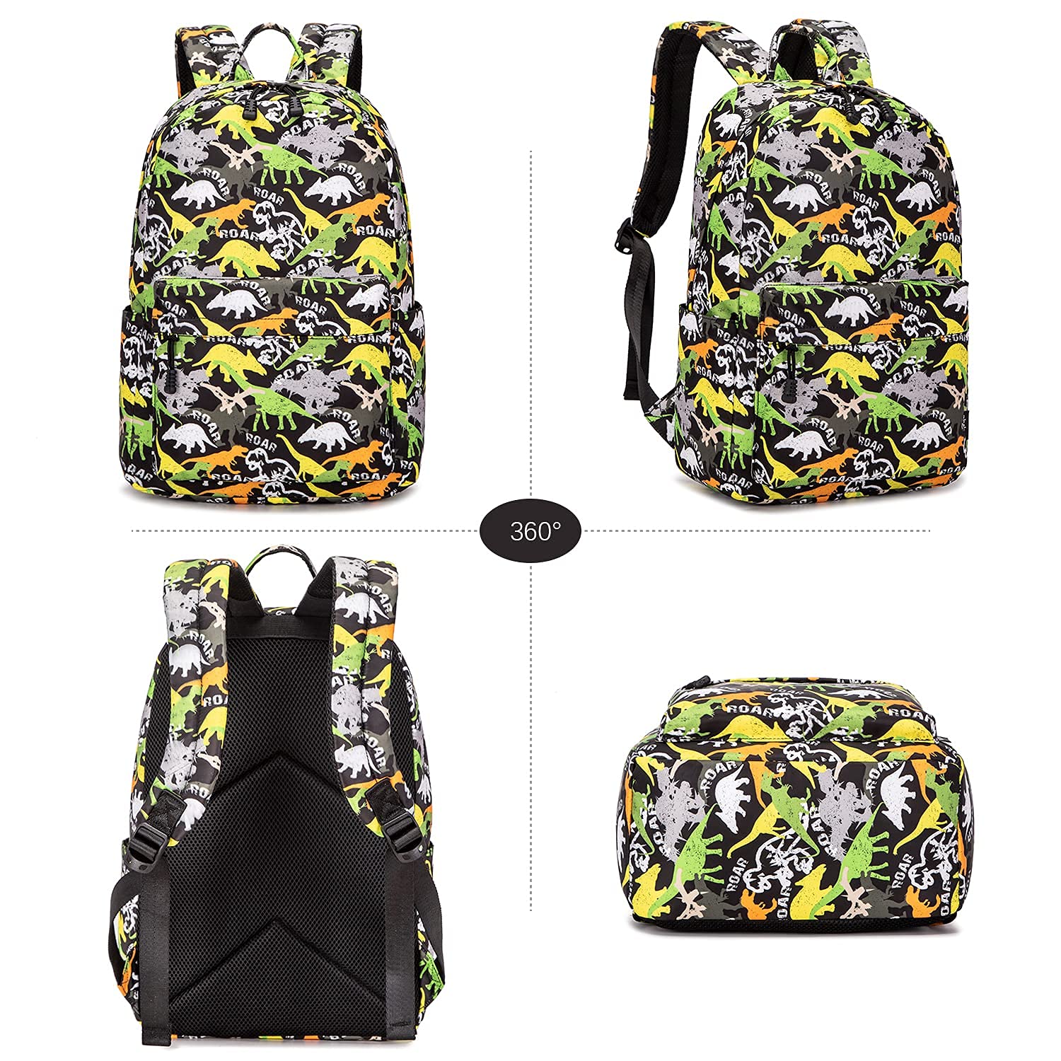 Ecodudo Cute Lightweight Dinosaur Backpacks Boys School Bags Kids Bookbags with Lunch Bag (Colorful Dinosaur Set)