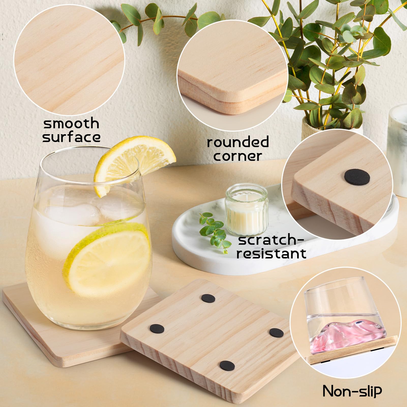 12 Pack Unfinished Wood Coasters, GOH DODD 4 Inch Square Blank Wooden Coasters Crafts Coasters for DIY Architectural Models Drawing Painting Wood Engraving Wood Burning Laser Scroll Sawing