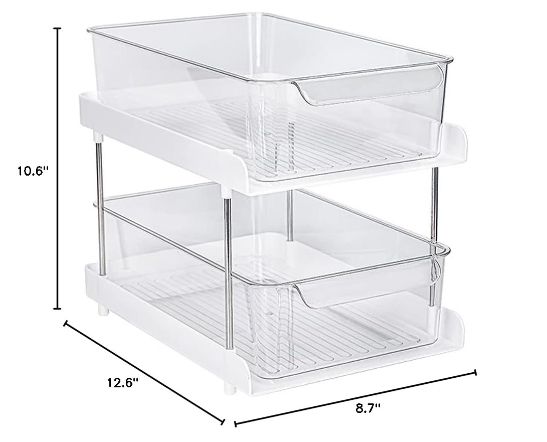 Xicennego Stackable 2-Tier Sliding Storage Drawer, Kitchen Spice Storage Rack, Cosmetic Storage,Under Sink Cabinet Organizer, For Kitchen, Bathroom, Bedroom, Cabinets