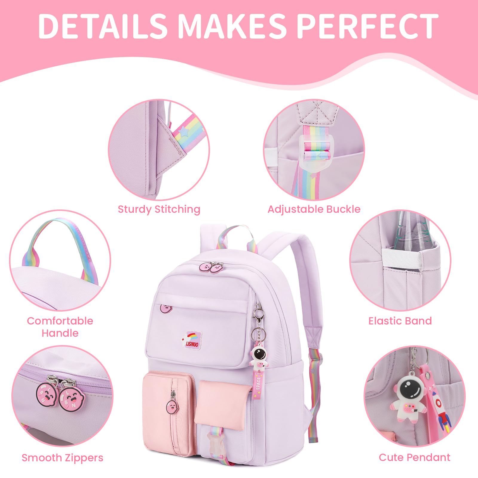 LISINUO Backpack for Girls Kids Schoolbag Children Bookbag Women Casual Daypack (Purple)