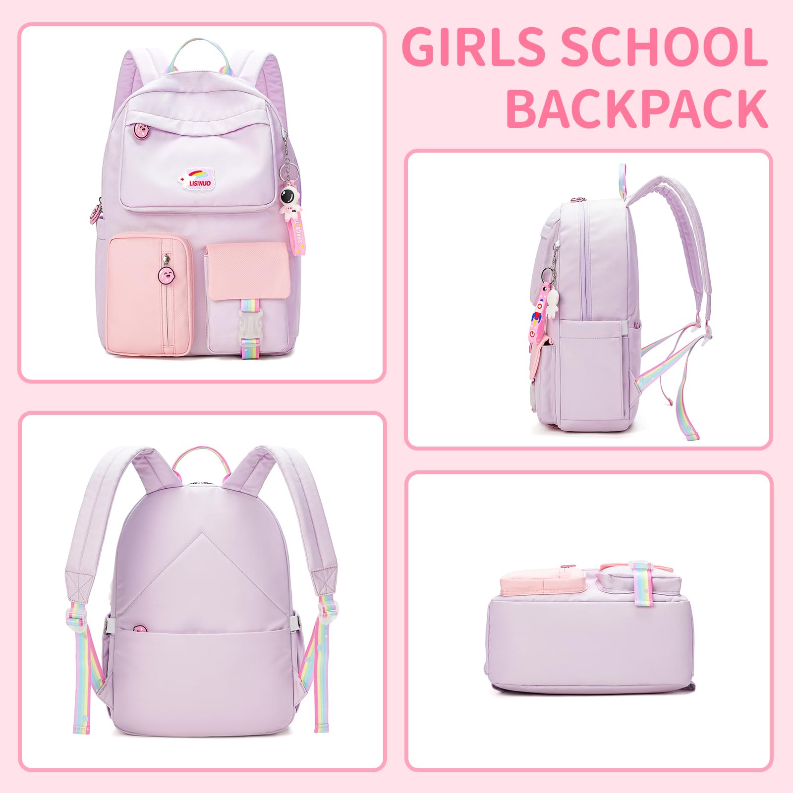 LISINUO Backpack for Girls Kids Schoolbag Children Bookbag Women Casual Daypack (Purple)