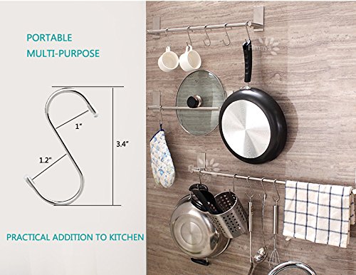 Evob 20 Pack 3.4" S Shaped Hooks Stainless Steel Metal Hangers Hanging Hooks for Kitchen, Work Shop, Bathroom, Garden
