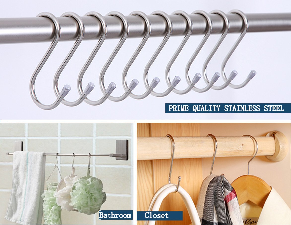 Evob 20 Pack 3.4" S Shaped Hooks Stainless Steel Metal Hangers Hanging Hooks for Kitchen, Work Shop, Bathroom, Garden