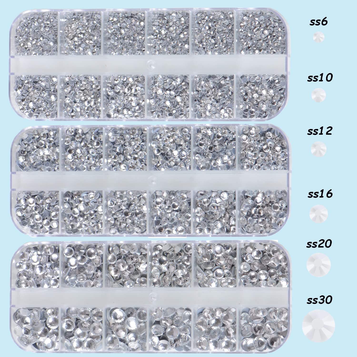 Massive Beads 6800pcs+ Flatback Glass Hotfix Iron On Rhinestones Crystal for DIY Making with 1 Tweezer & 1 Picking Pen for Shoes, Clothes, Face Art, Bags, Manicure (Clear Crystal, 6-Sizes)