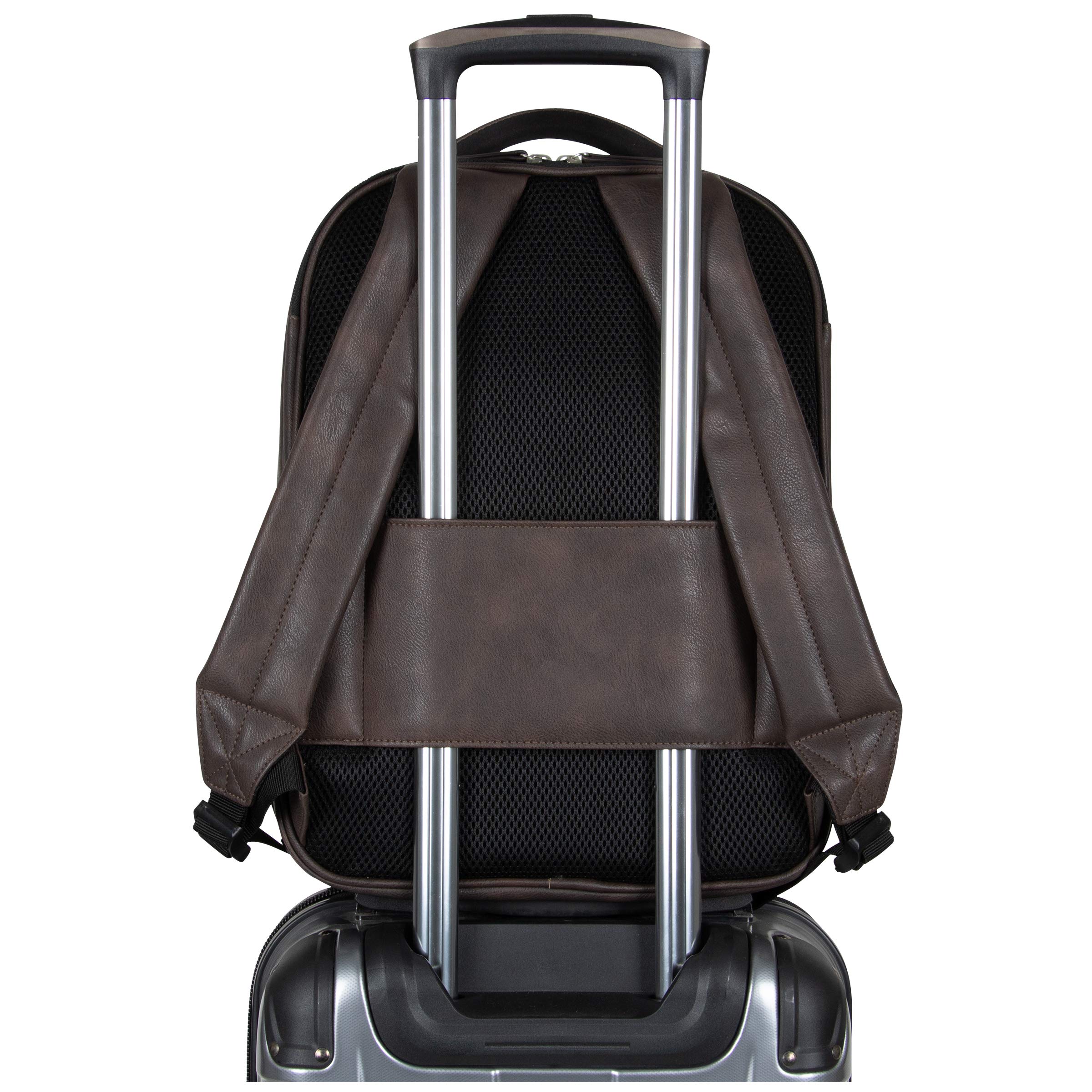 Kenneth Cole On Track Pack Vegan Leather 15.6β Laptop & Tablet Bookbag Anti-Theft RFID Backpack for School, Work, & Travel, Brown, Laptop