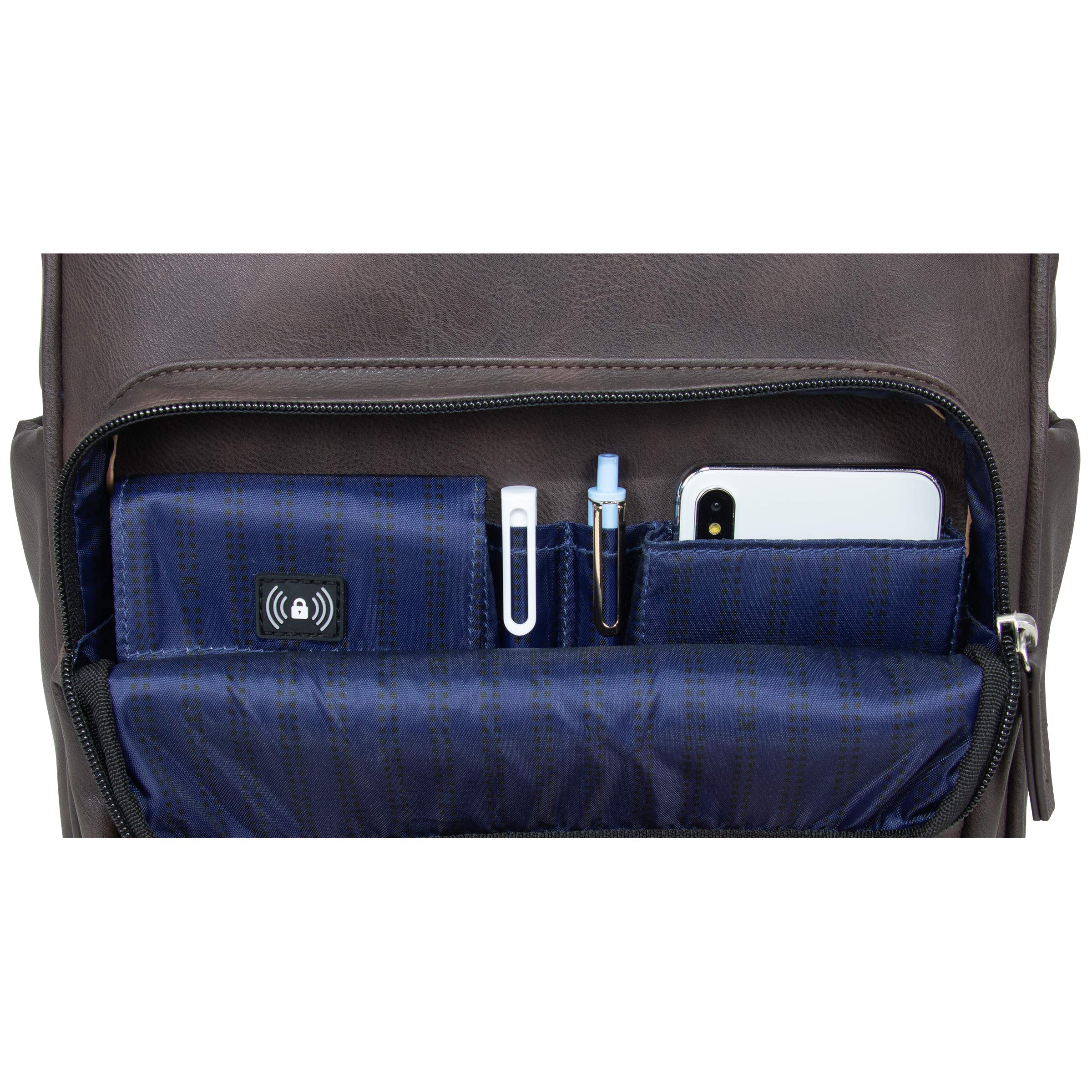 Kenneth Cole On Track Pack Vegan Leather 15.6β Laptop & Tablet Bookbag Anti-Theft RFID Backpack for School, Work, & Travel, Brown, Laptop