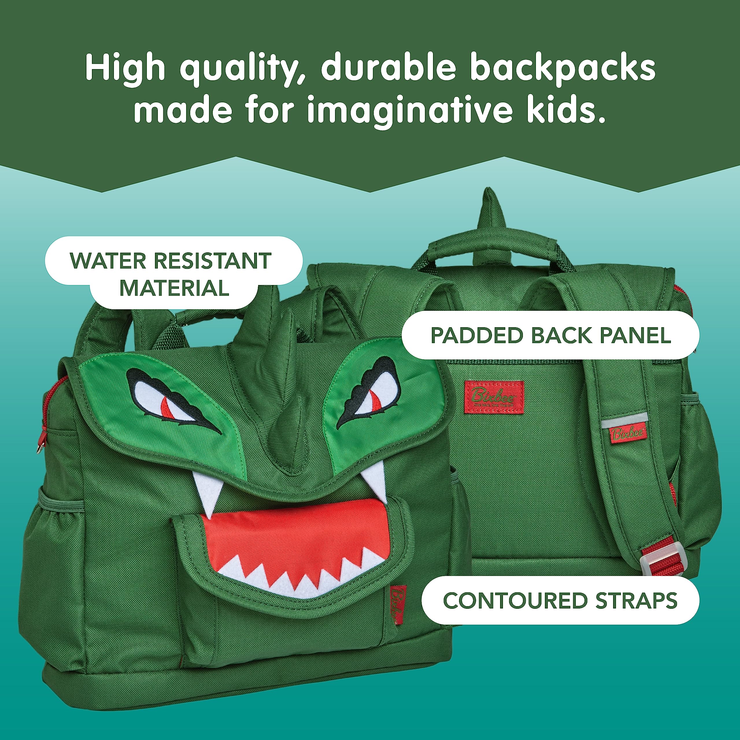 Bixbee Kids Backpack, Dinosaur Backpack for Boys & Girls, Water Resistant Backpack with Pockets, Durable Zippers & Easy Carry Design - Perfect Size Children's Bookbag for School