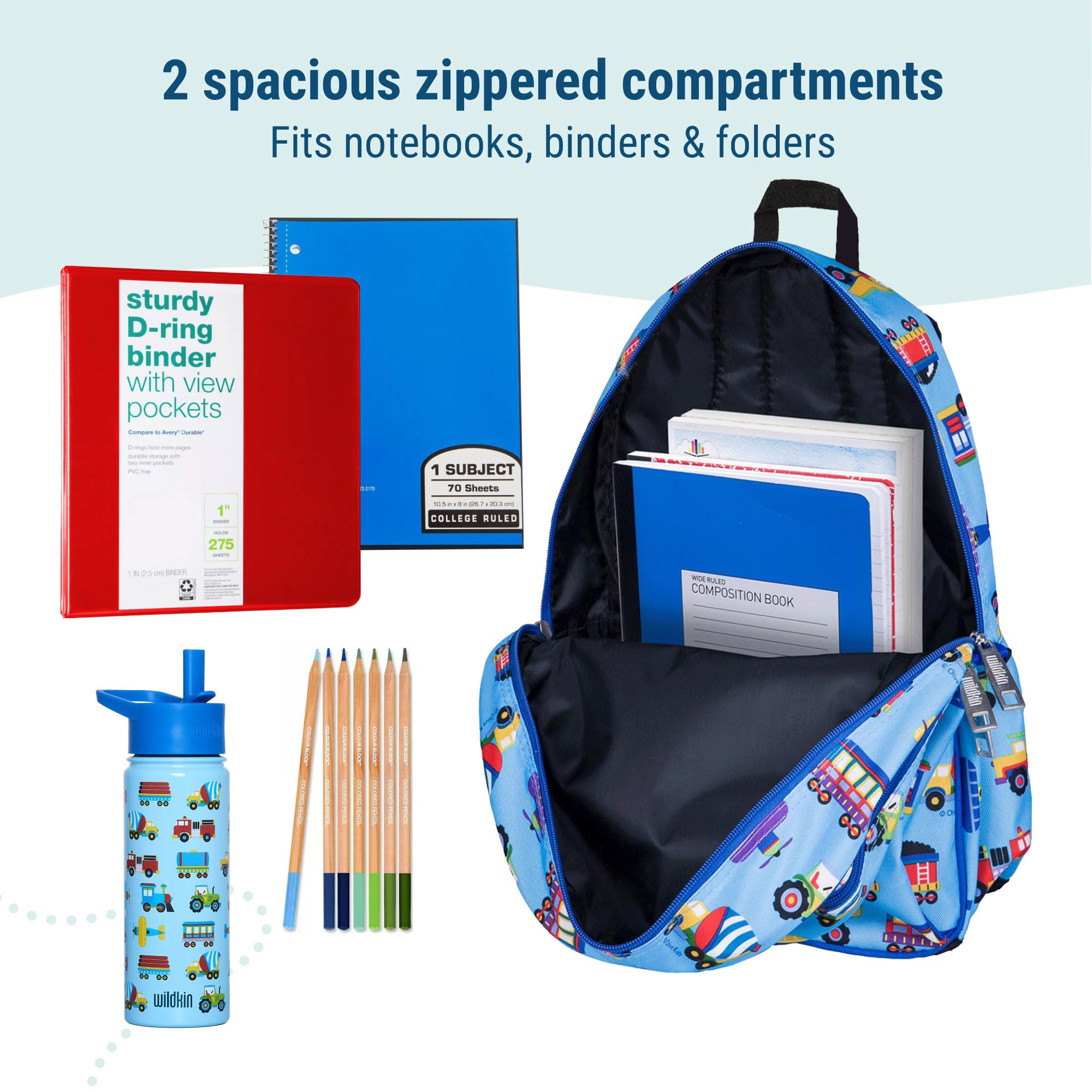 Wildkin 15-Inch Kids Backpack for Boys & Girls, Perfect for Early Elementary, Backpack for Kids Features Padded Back & Adjustable Strap, Ideal for School & Travel Backpacks(Trains, Planes, and Trucks)