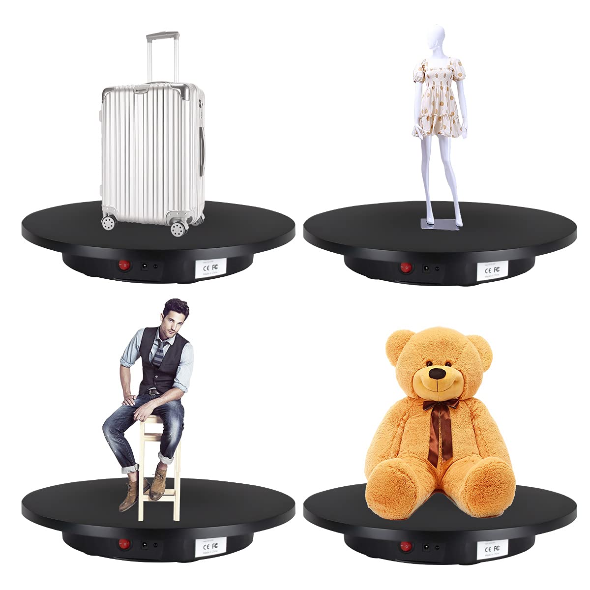 JAKIA Photography Turntable [Metal Cover] Heavy Loading 360 Degree Rotating Display Stand Remote Control 23.6 Inch/60 cm Diameter 330 lbs/150 Kg Loading Black Show Party Christmas Decoration