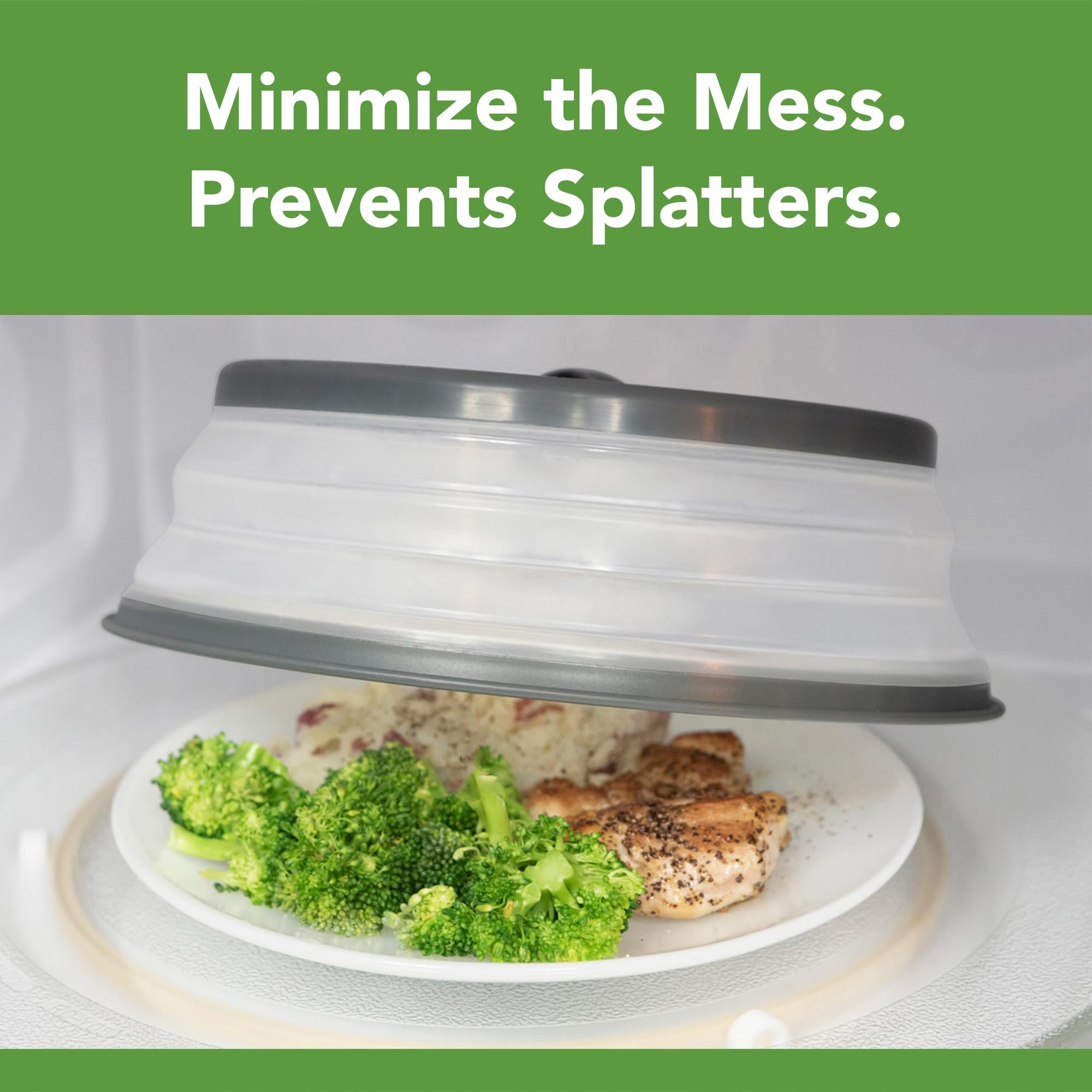 Tovolo Vented Collapsible Medium Microwave Cover (Charcoal) - Splatter Guard & Colander Kitchen Gadget for Food & Meal Prep / Dishwasher-Safe, BPA-Free Silicone & Plastic