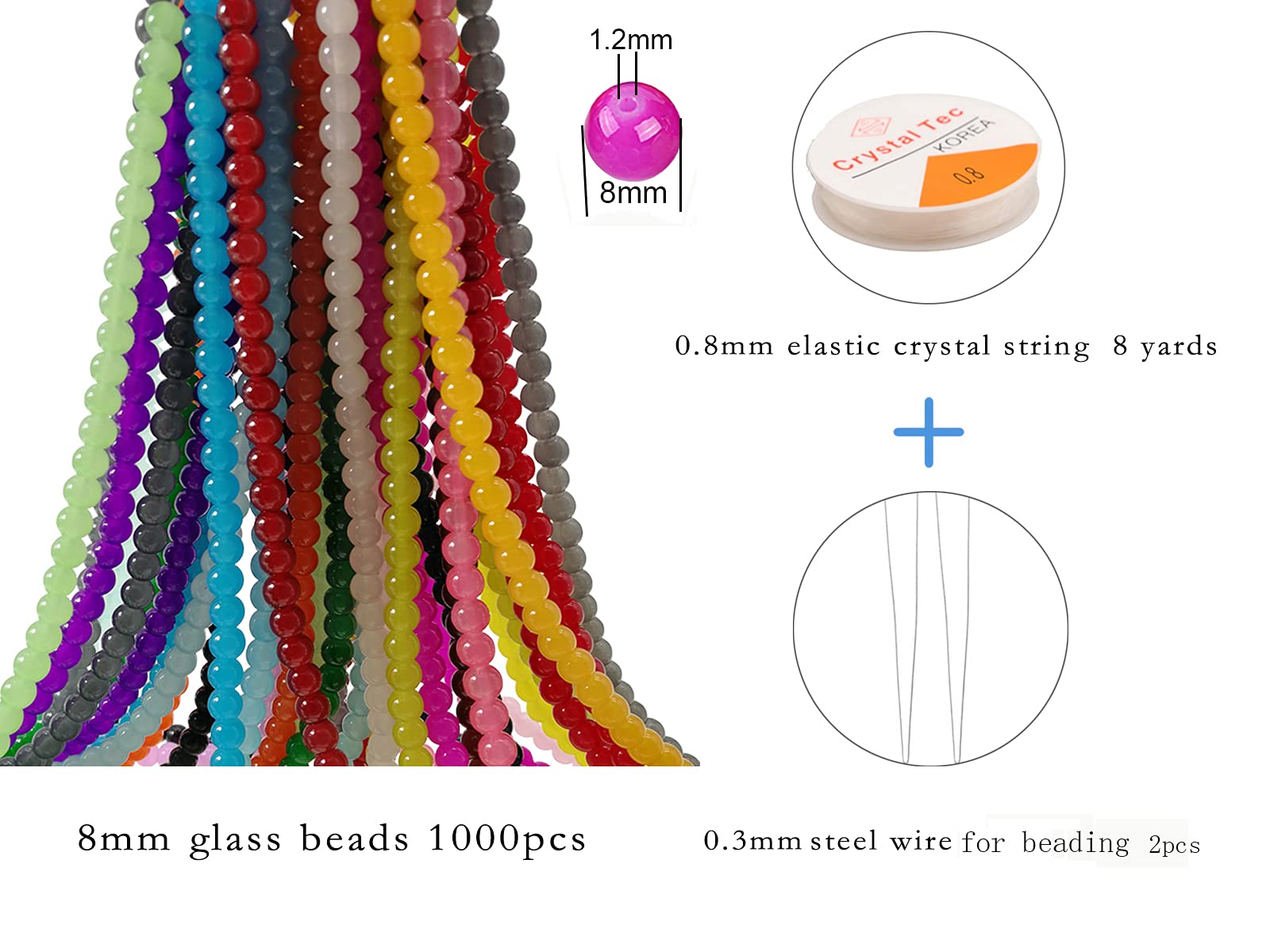 Pamir Tong 1000PCS 8mm Glass Round Beads Bulk, Imitative Jade Beads, Bracelet Loose Beads for Jewelry Making Earring, Necklaces, and DIY Crafts (8mm)